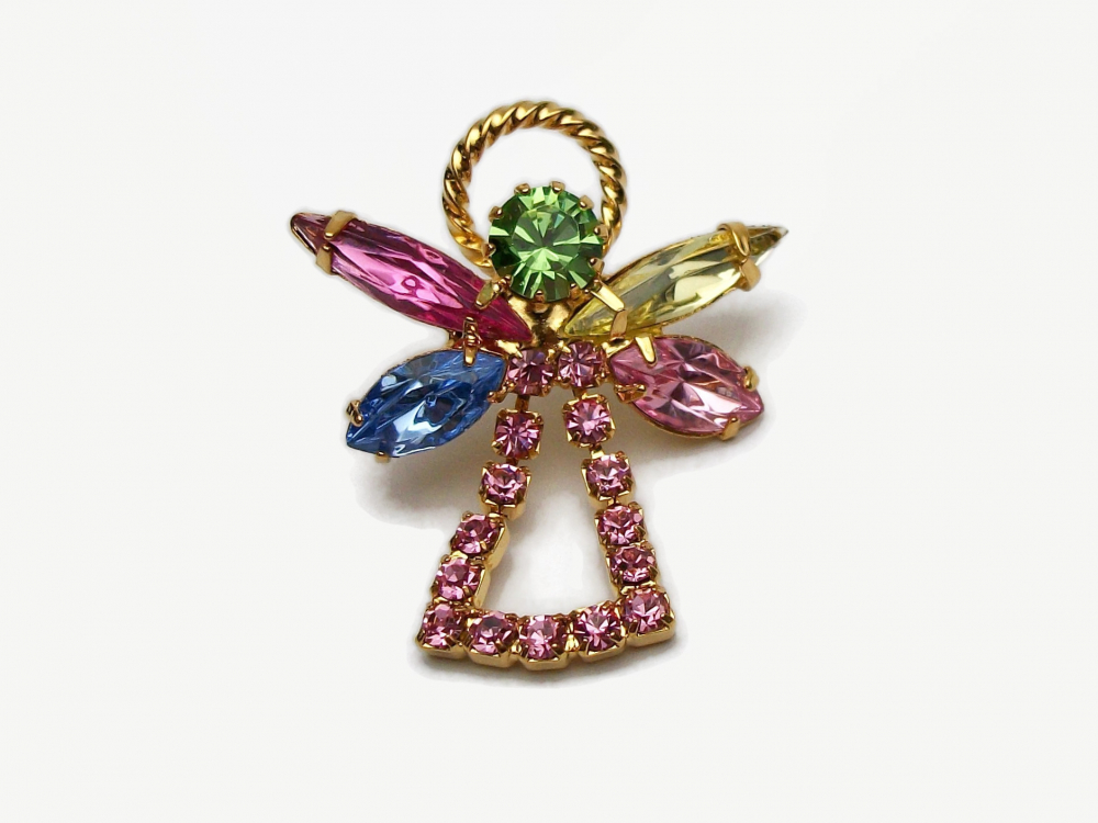 Pink Crystal Angel Pin Lapel Pin Tie Pin October Birthstone Guardian ...