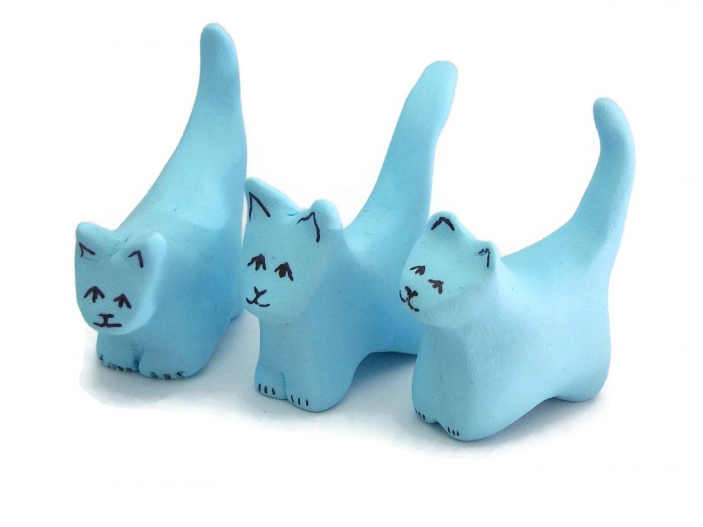 Set of Three 3 Miniature Cat Figurines Polymer Clay Sculpture Light ...