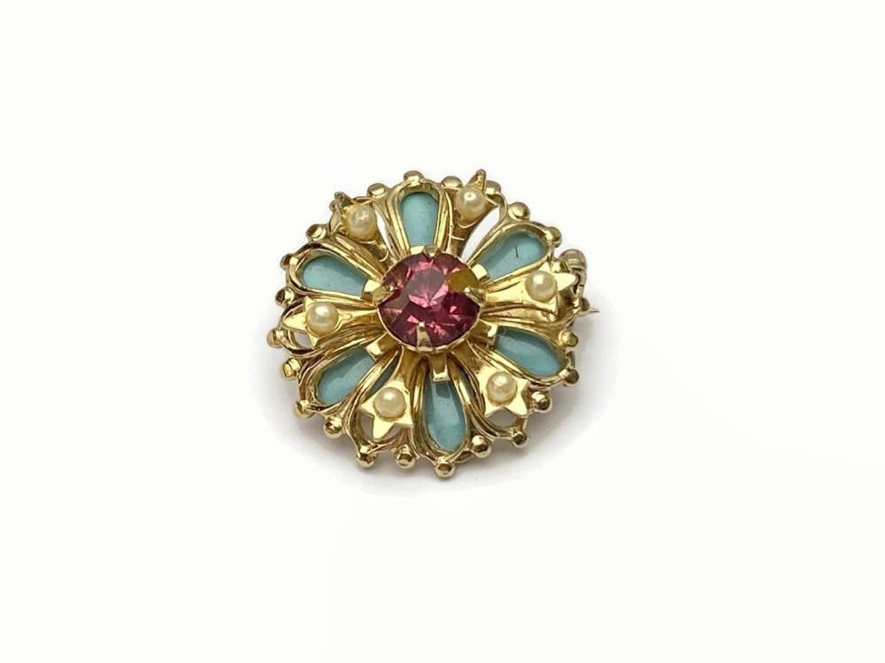Antique Coro Brooch Pin Small Turquoise Blue Enamel with Tiny Faux ...