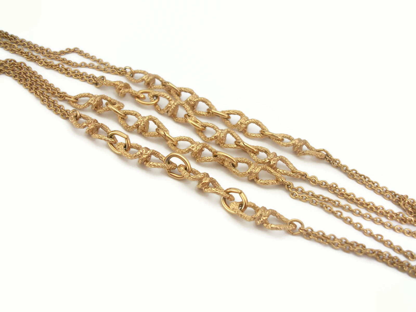 Vintage Crown Trifari Long Gold Chain Link Necklace Smooth and Textured ...