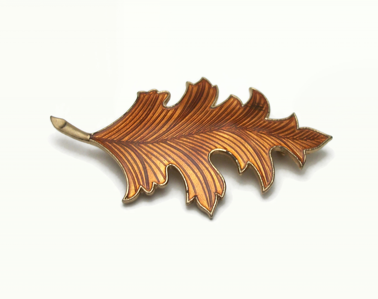 Vintage Guilloche Enamel Pin Oak Leaf Brooch Orange Brown Fall Autumn ...