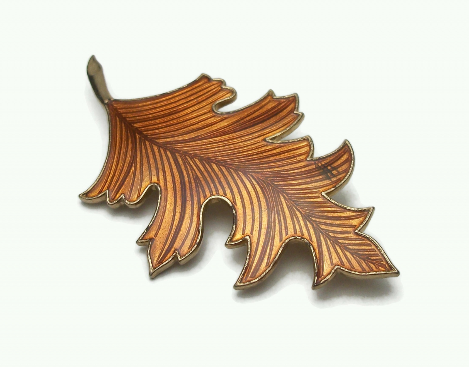 Vintage Guilloche Enamel Pin Oak Leaf Brooch Orange Brown Fall Autumn ...