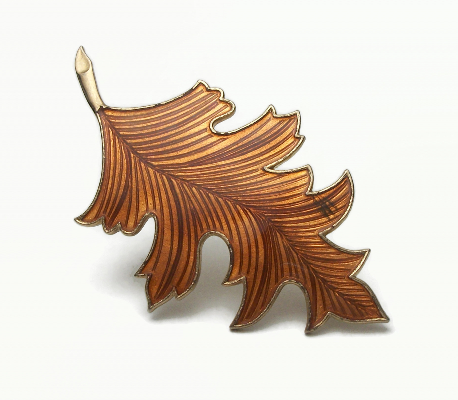 Vintage Guilloche Enamel Pin Oak Leaf Brooch Orange Brown Fall Autumn ...