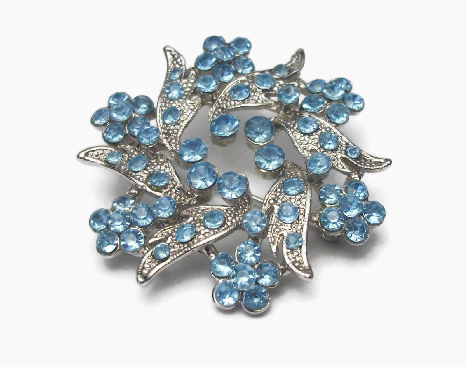 Vintage Silver and Blue Rhinestone Floral Wreath Brooch Lapel Pin ...