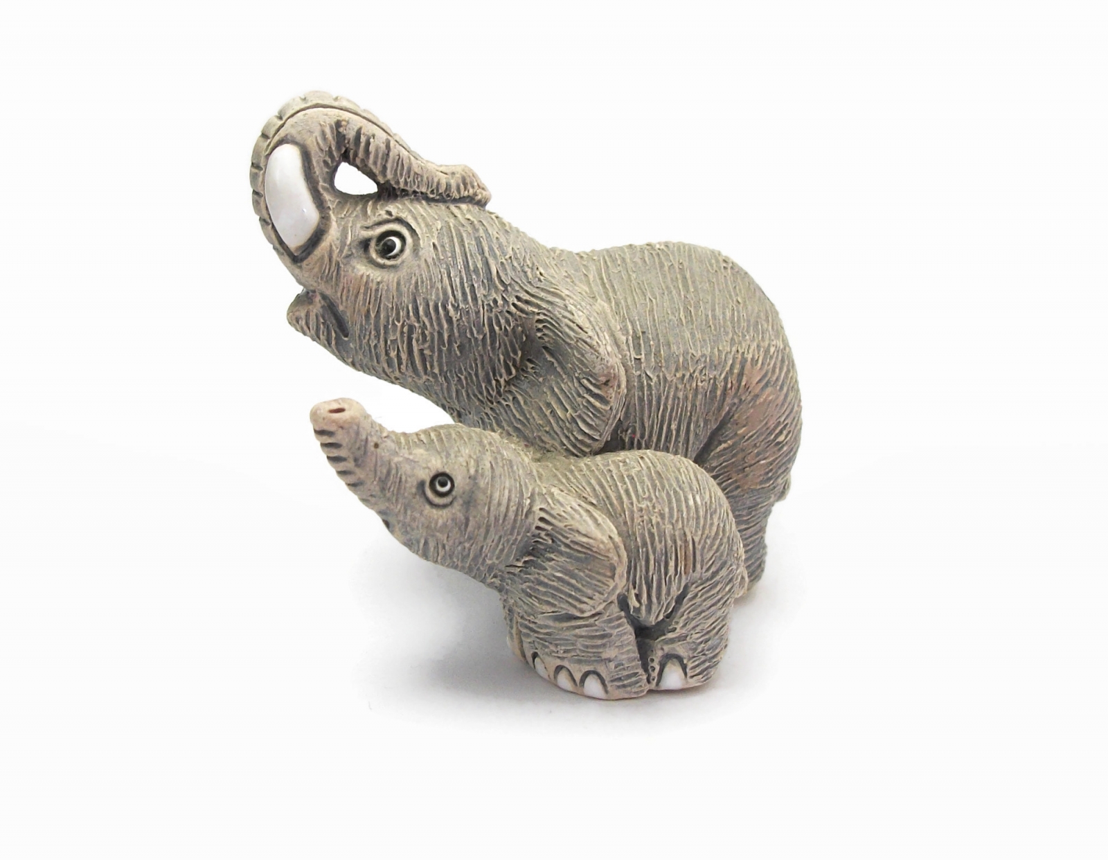 Elephant Figurine Mother and Baby Clay Sculpture Made in Peru Miniature ...