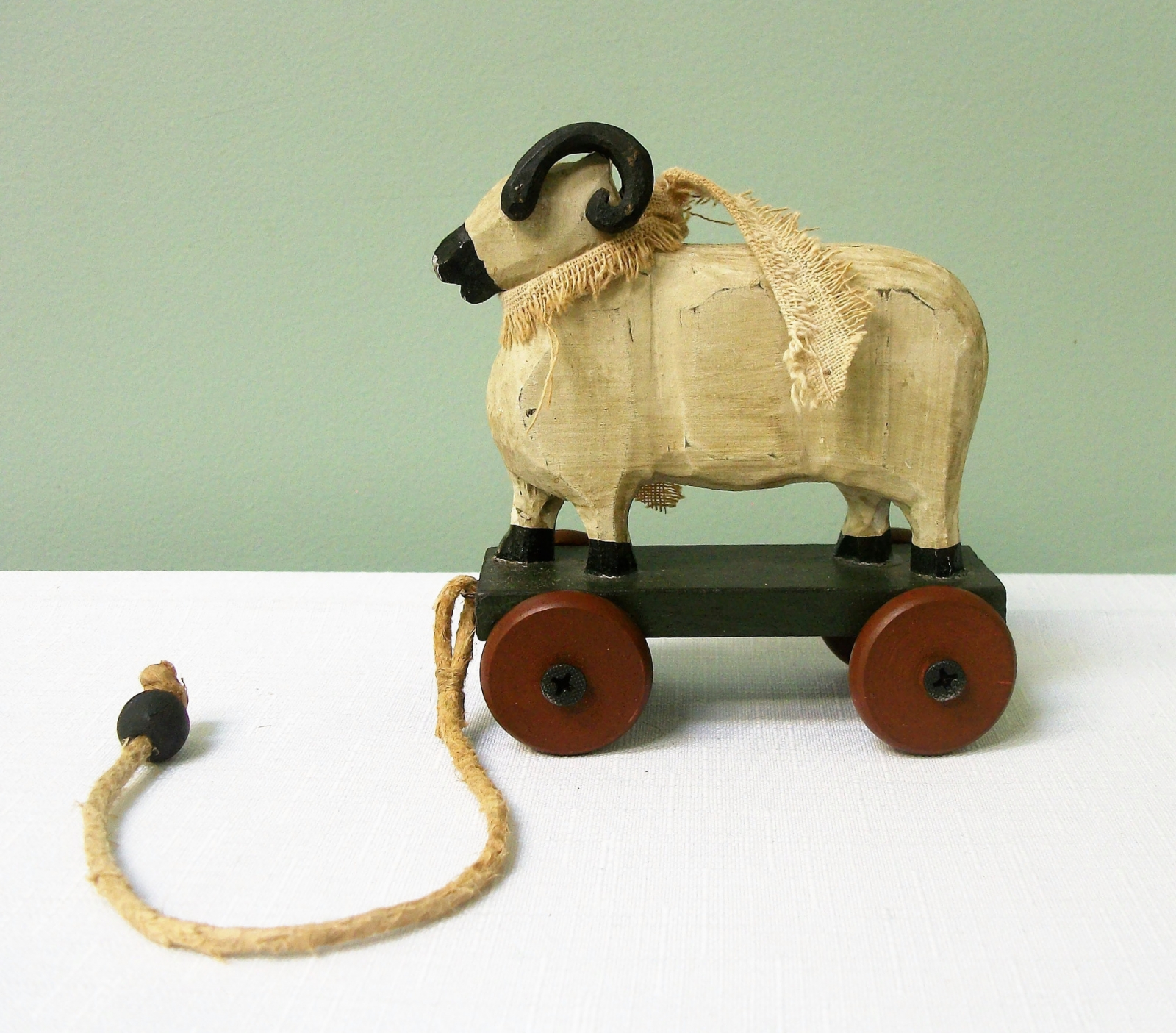 Rustic Wood Sheep Ram Pull Toy Decorative Figurine Home Decor | Felt in ...