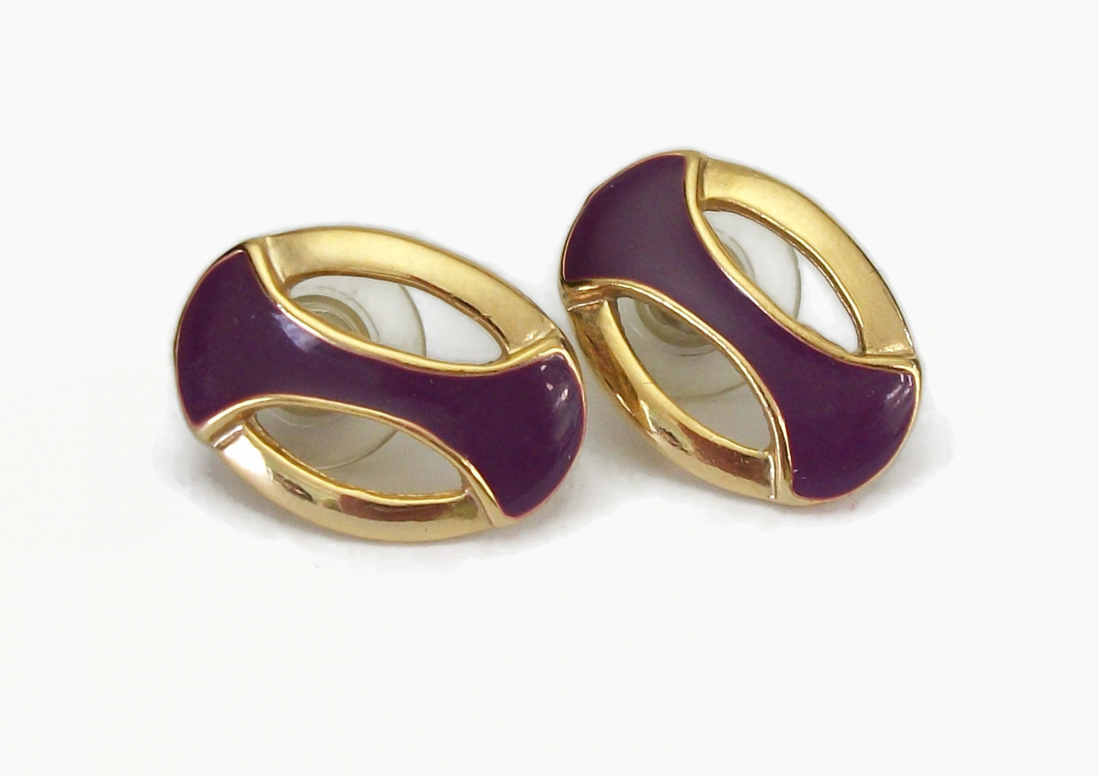 Vintage Purple Enamel and Gold Earrings Stud Post Earrings for Pierced ...