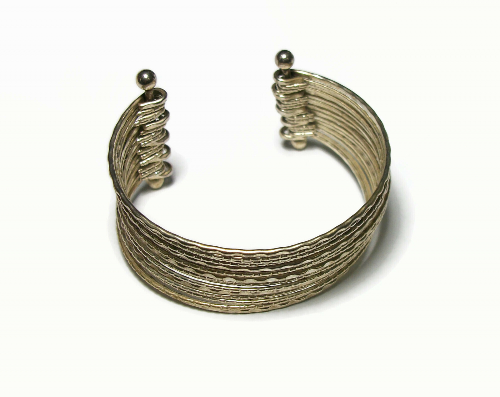 Vintage Multi Bangle Cuff Bracelet Stacked Silver Tone Layers One Size ...