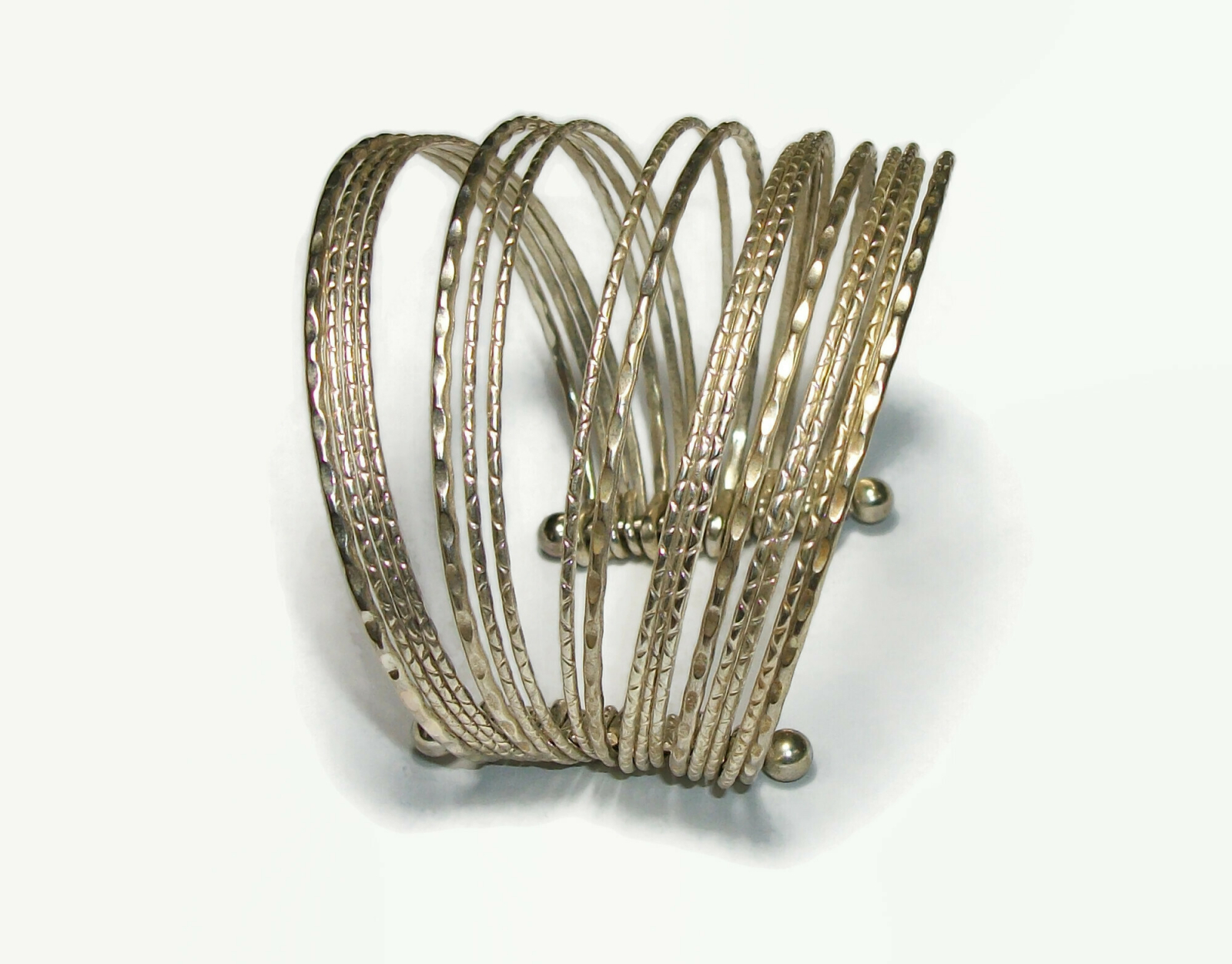 Vintage Multi Bangle Cuff Bracelet Stacked Silver Tone Layers One Size ...