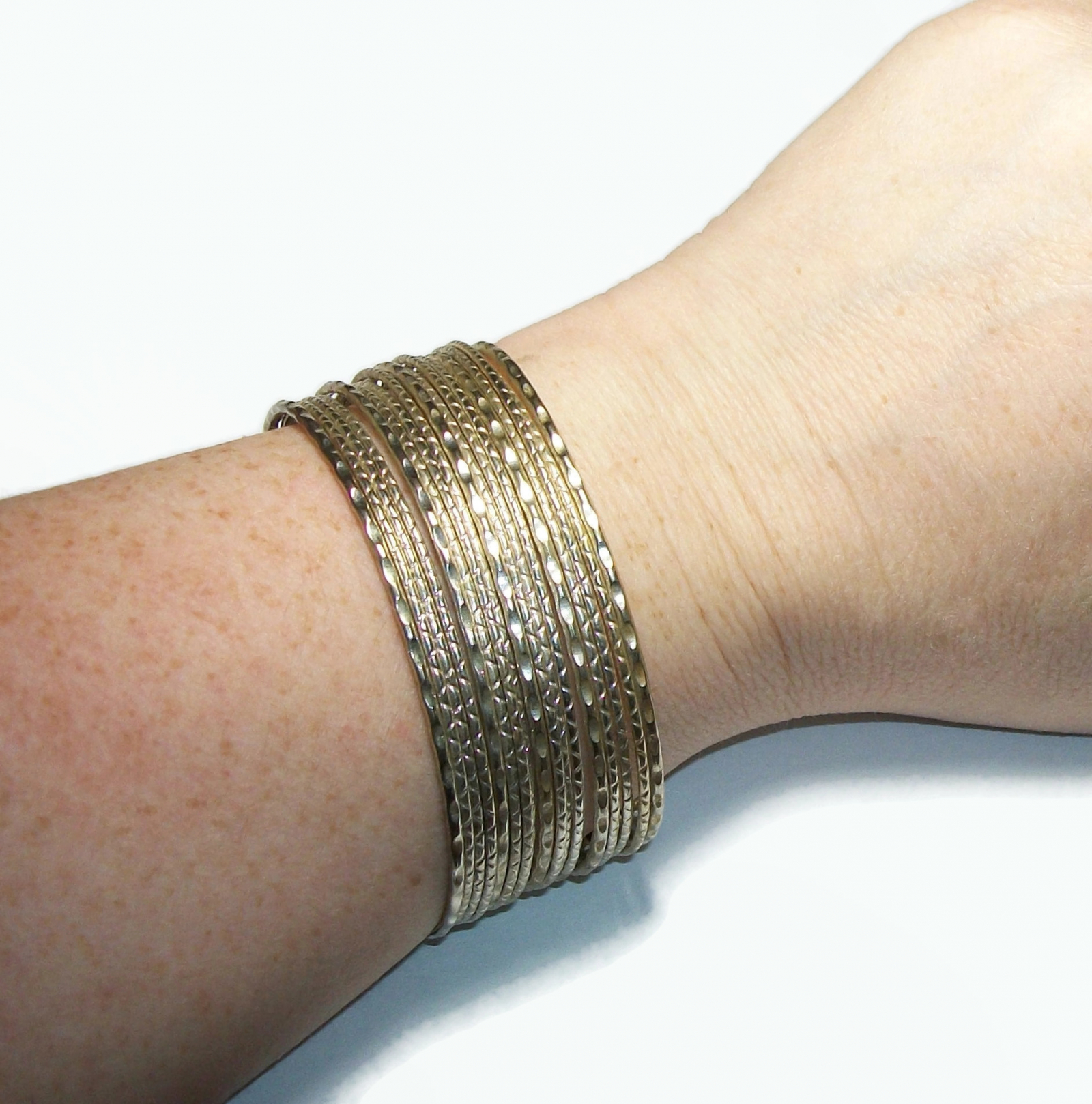 Vintage Multi Bangle Cuff Bracelet Stacked Silver Tone Layers One Size ...