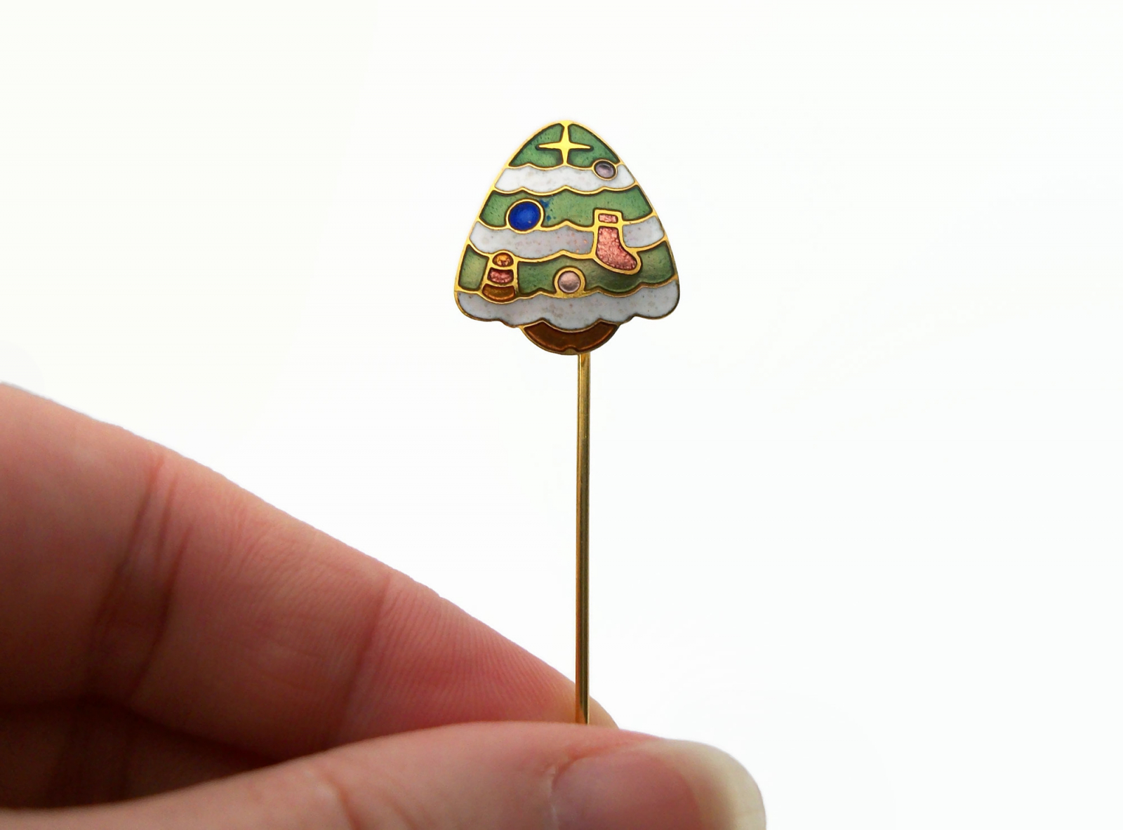 Vintage Cloisonne Enamel Christmas Tree Stick Pin Lapel Pin | Felt in ...