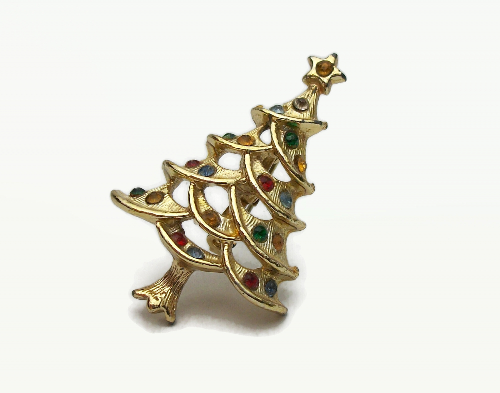 Vintage Gold Rhinestone Christmas Tree Brooch Pin | Felt in My Heart ...