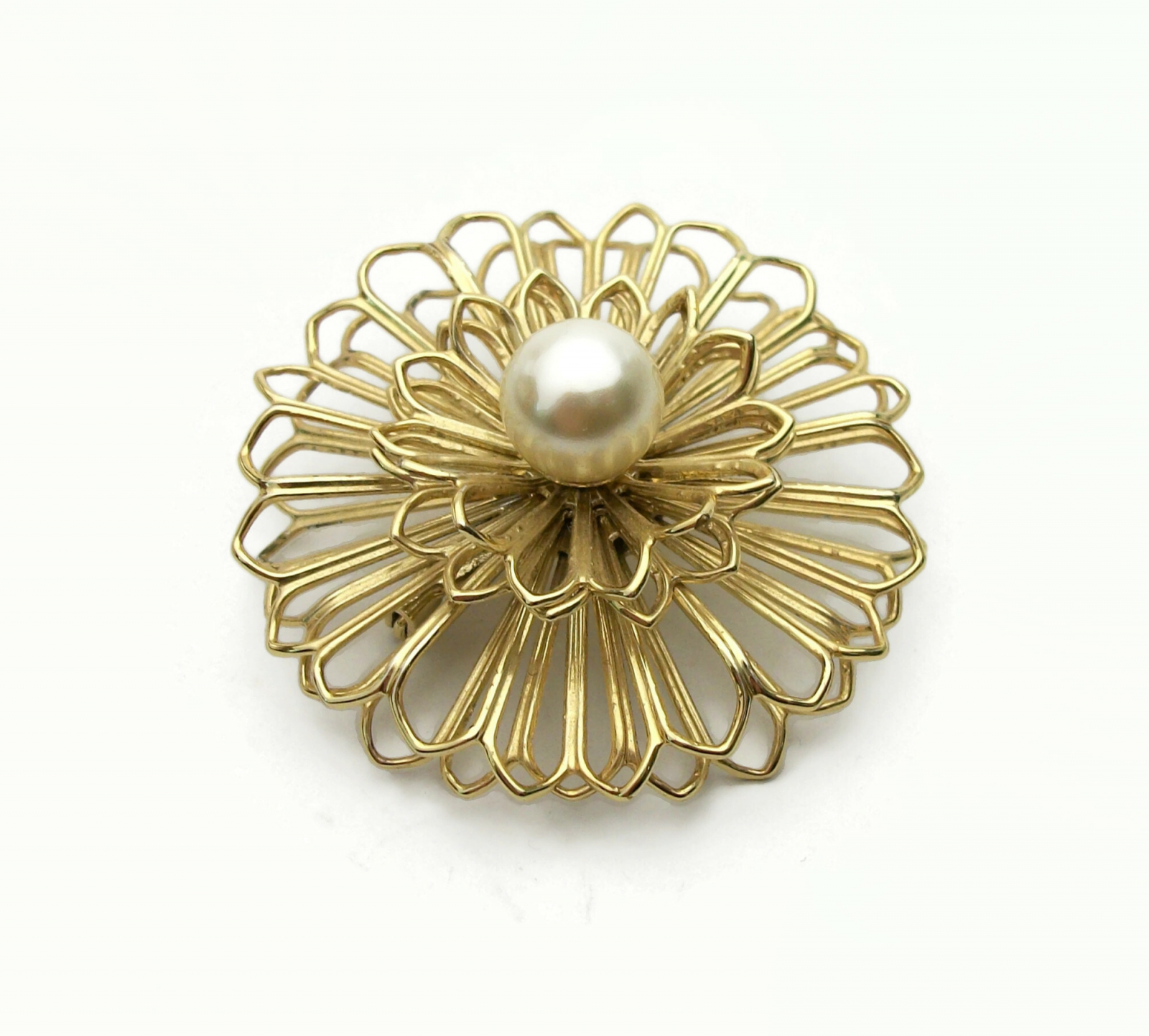 Vintage Gold Circle Pin Brooch with Pearl Accent 3D Round Openwork ...
