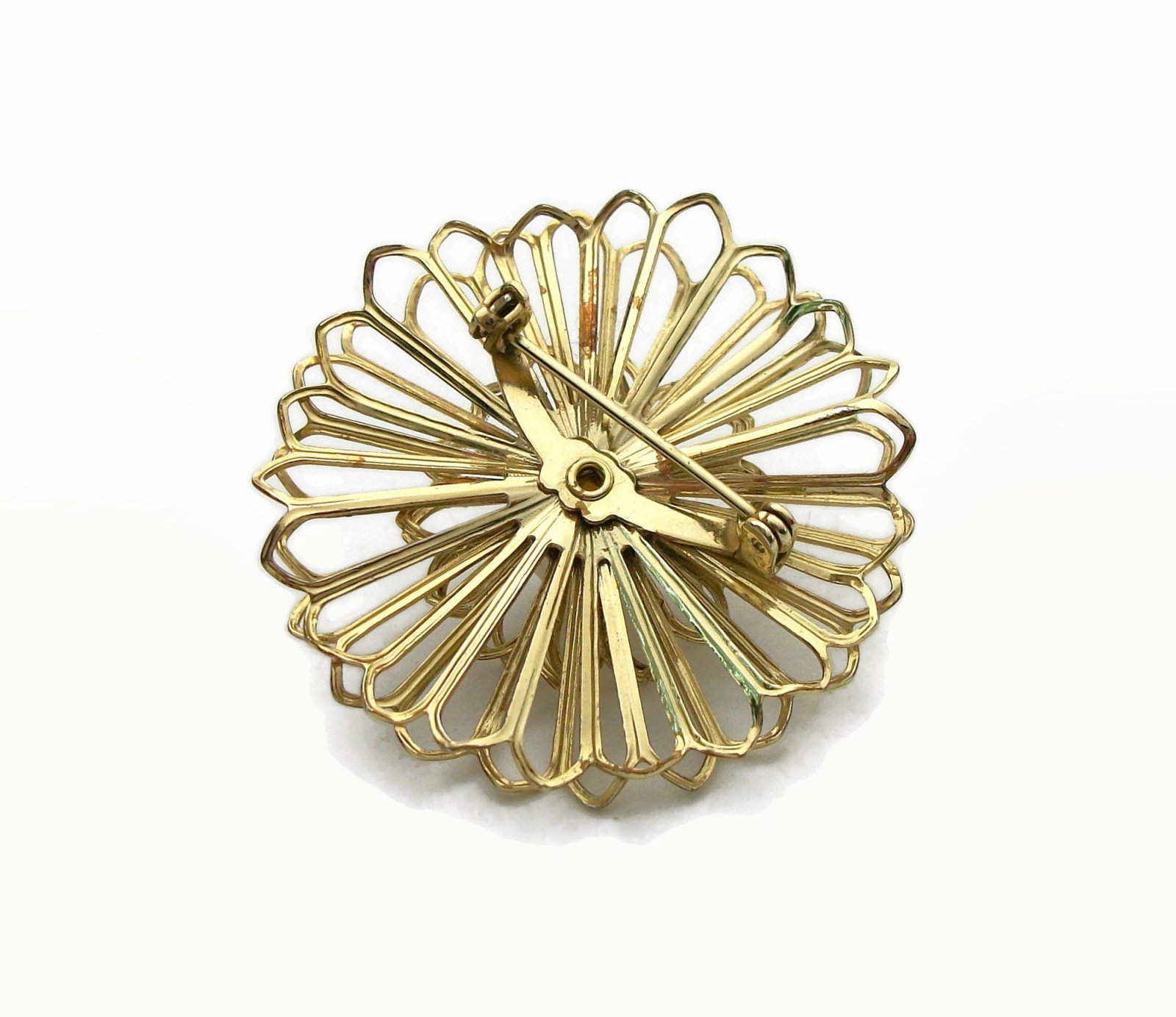Vintage Gold Circle Pin Brooch with Pearl Accent 3D Round Openwork ...