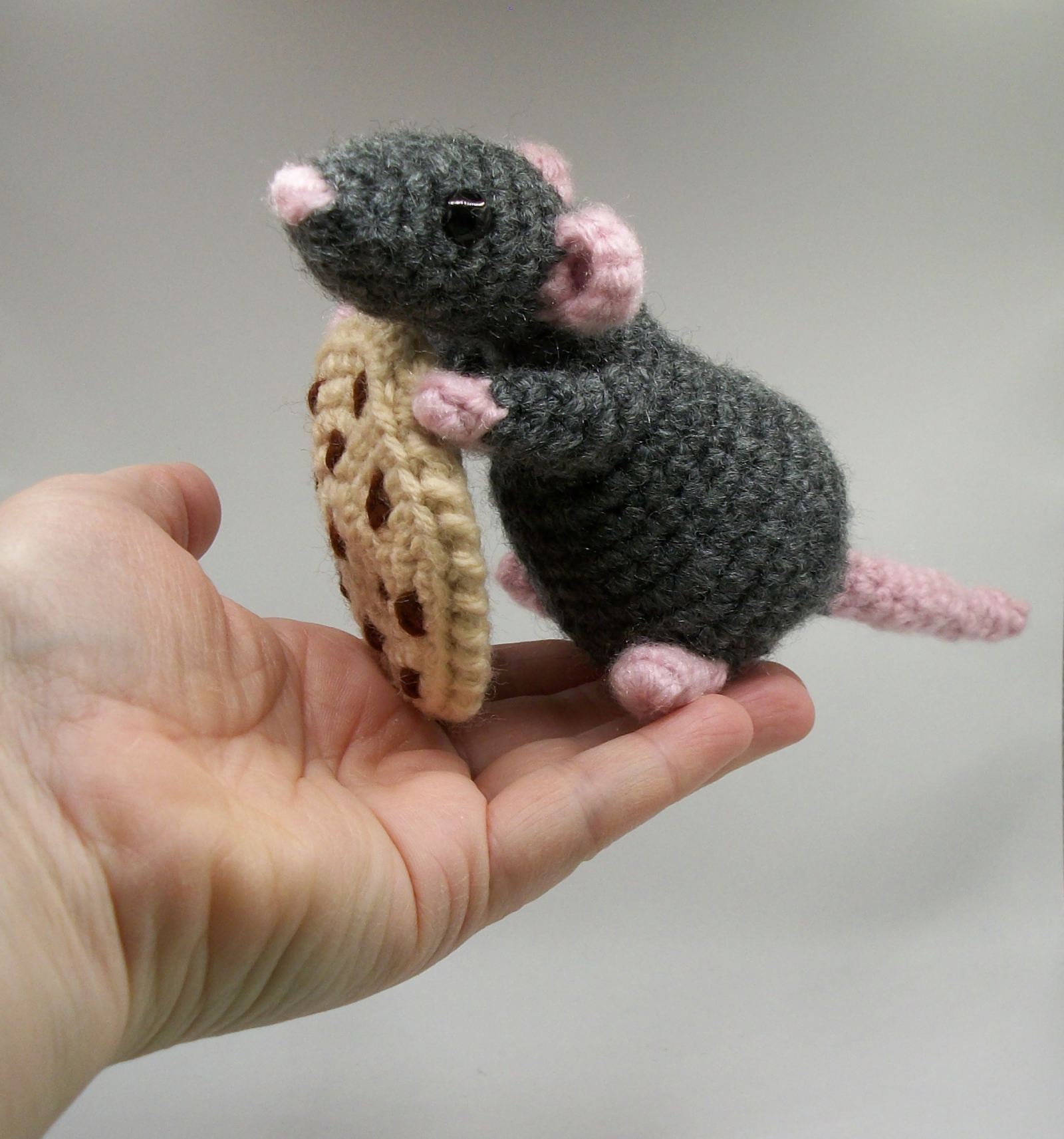 Amigurumi Crochet Dark Gray Black Rat with Chocolate Chip Cookie ...