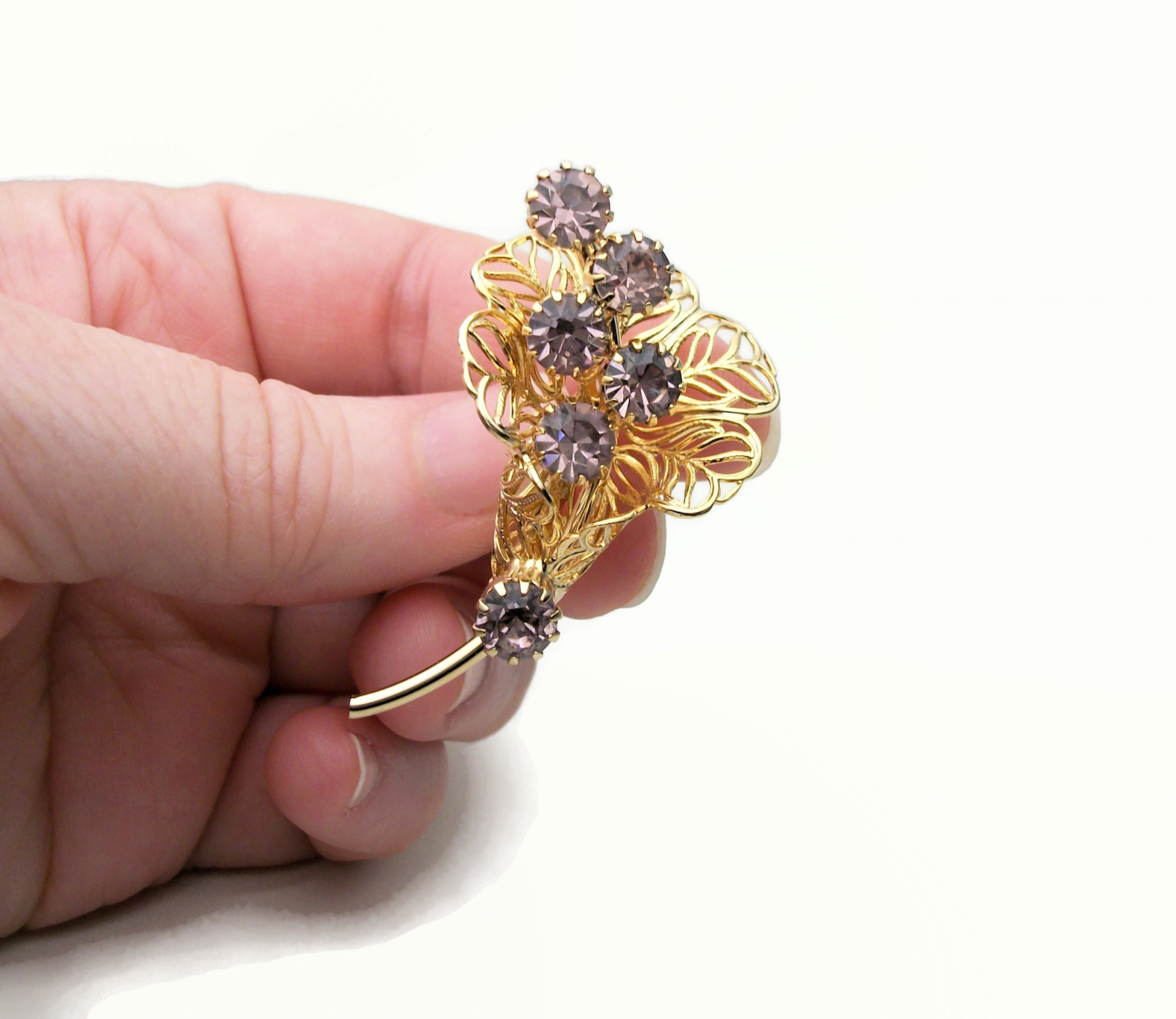 Vintage Calla Lily Brooch Gold Filigree with Prong Set Amethyst Purple ...