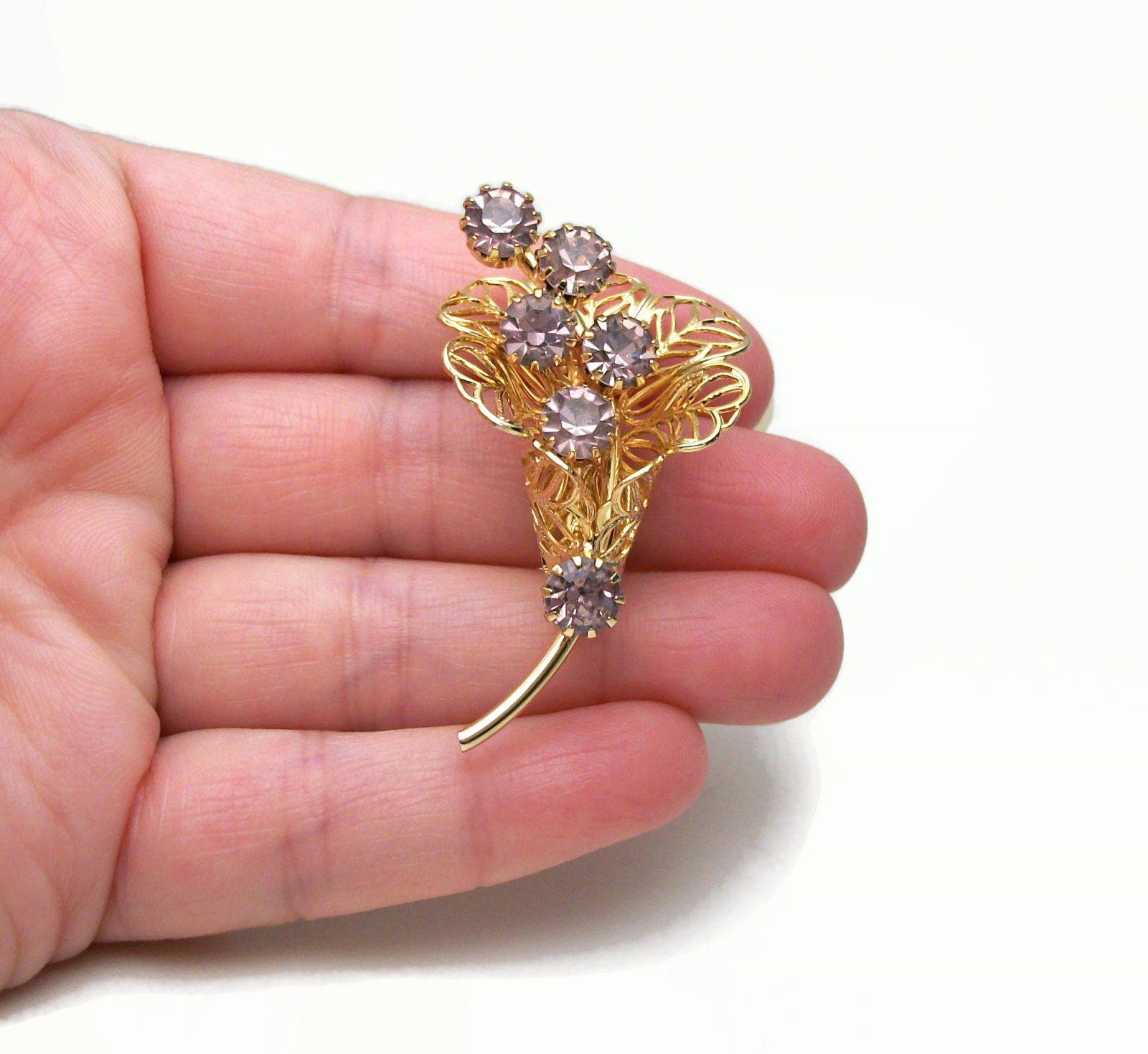 Vintage Calla Lily Brooch Gold Filigree with Prong Set Amethyst Purple ...