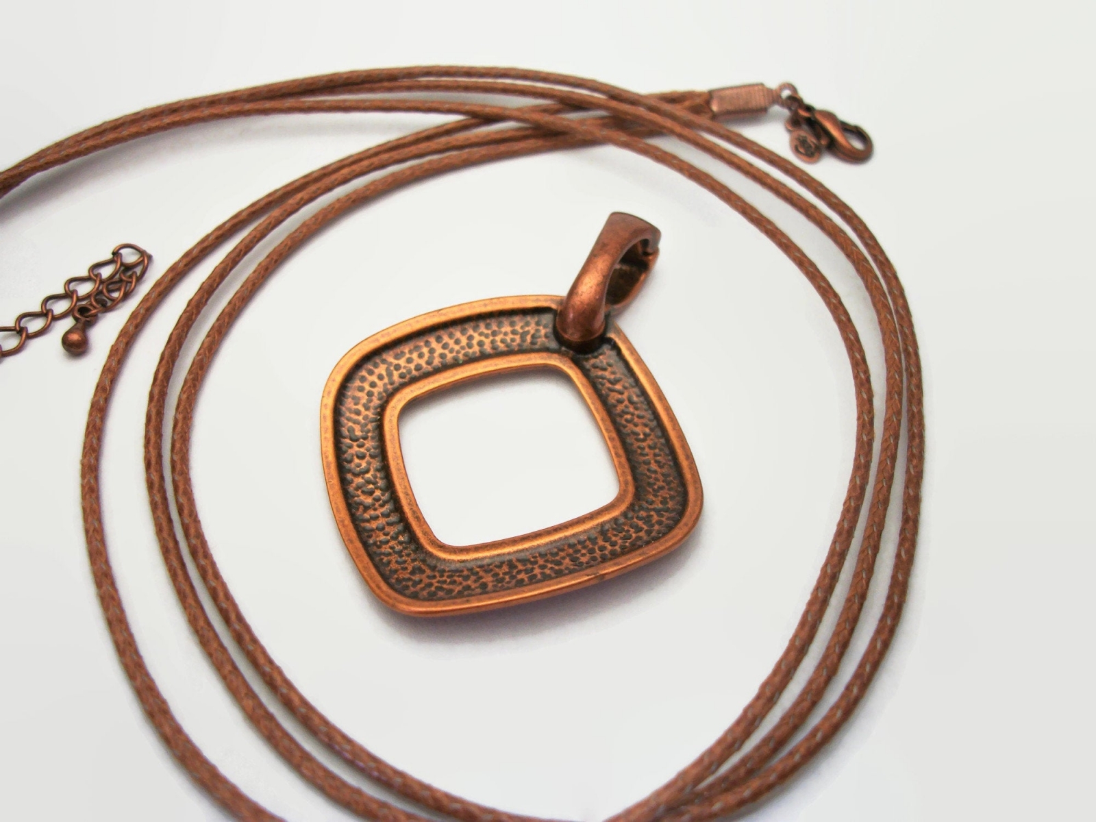 Vintage Copper Pendant Necklace on Multistrand Cord Geometric Metal ...
