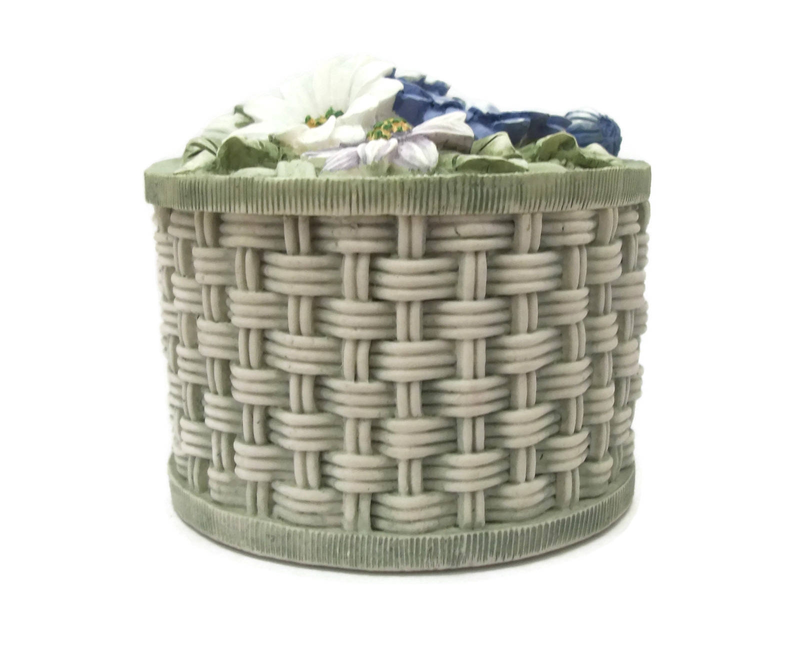 Vintage Flower Basket Trinket Box Round Resin Floral Keepsake Box with ...