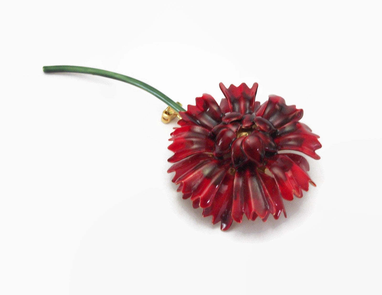 Vintage 1960s signed Sandor Red Enamel Chrysanthemum Flower Brooch or ...