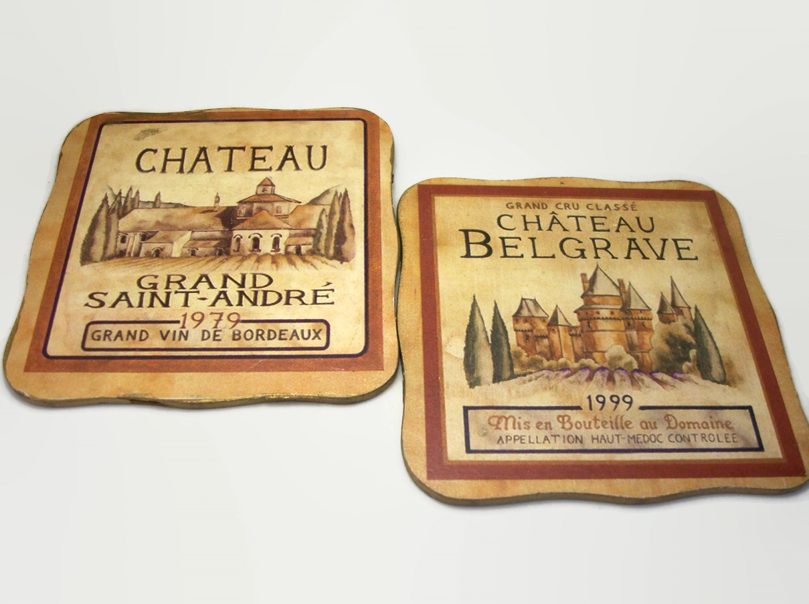 Vintage French Wine Themed Coaster Set of Six 6 Bordeaux Red Wine ...