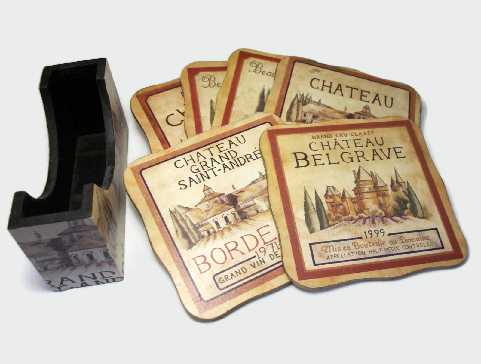 Vintage French Wine Themed Coaster Set of Six 6 Bordeaux Red Wine ...