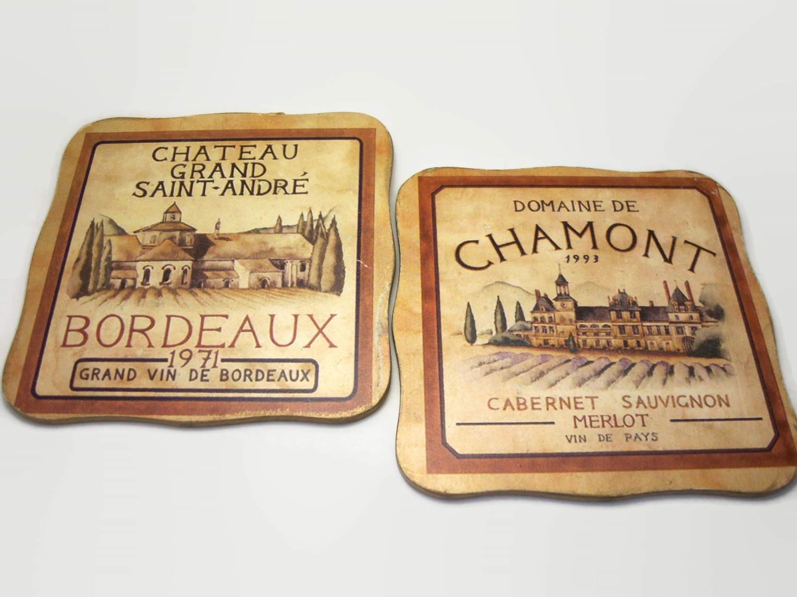 Vintage French Wine Themed Coaster Set of Six 6 Bordeaux Red Wine ...