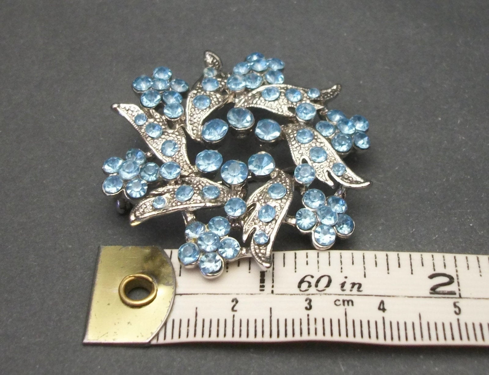 Vintage Silver and Blue Rhinestone Floral Wreath Brooch Lapel Pin ...