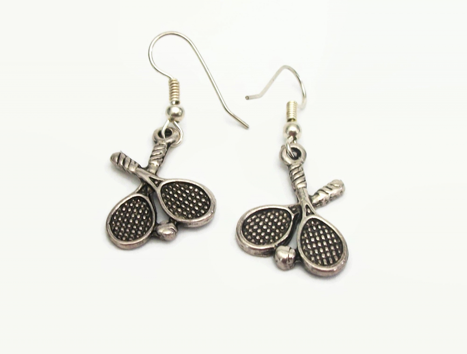 Vintage Tennis Racket Racquet Dangle Earrings Silver Tone Metal Tennis ...