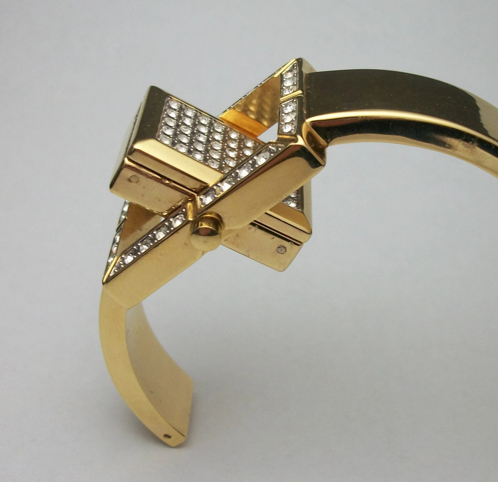 Joan Rivers Gold Pave Crystal Quartz Watch & Reversible Hinged Bangle ...