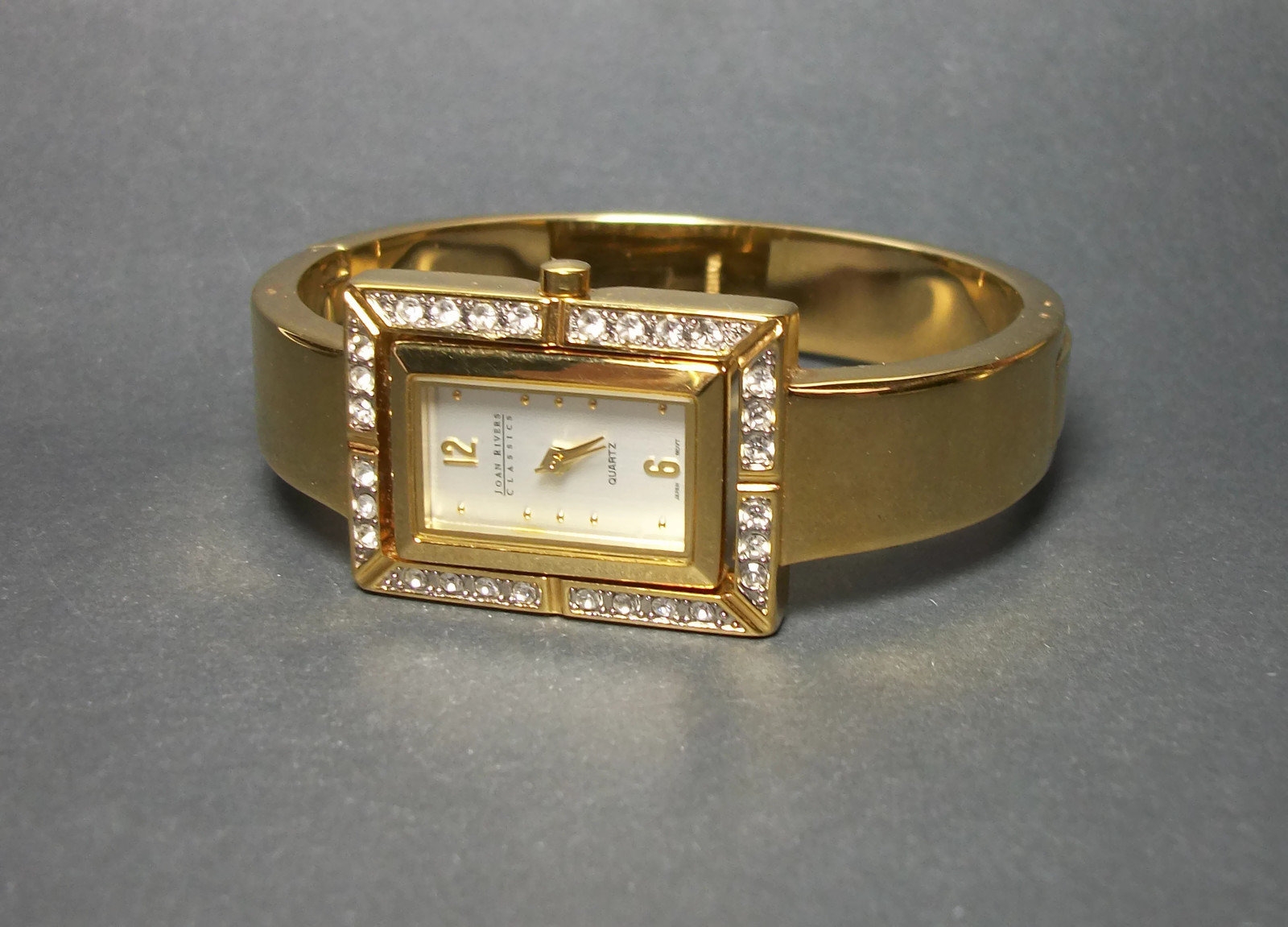 Joan Rivers Gold Pave Crystal Quartz Watch & Reversible Hinged Bangle ...