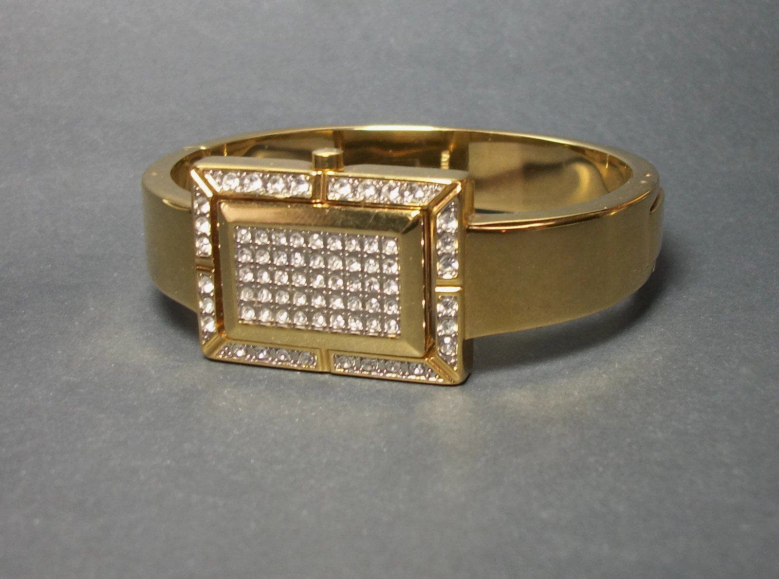Joan Rivers Gold Pave Crystal Quartz Watch & Reversible Hinged Bangle ...