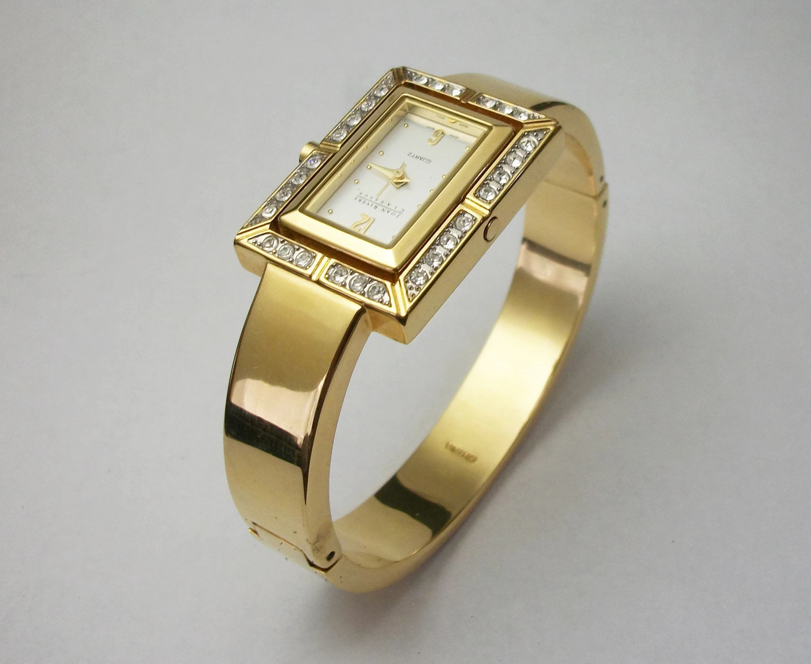 Joan Rivers Gold Pave Crystal Quartz Watch & Reversible Hinged Bangle ...