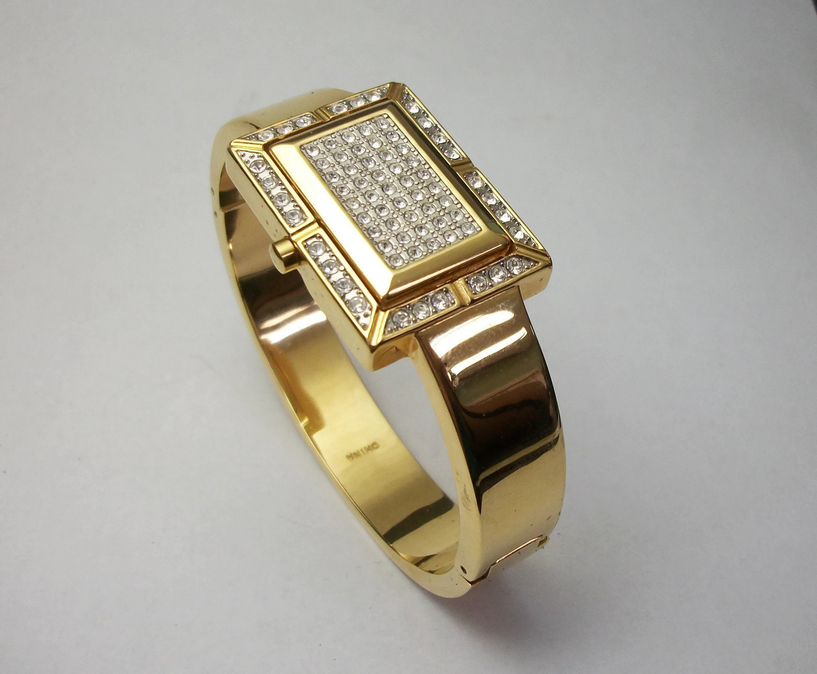 Joan Rivers Gold Pave Crystal Quartz Watch & Reversible Hinged Bangle ...