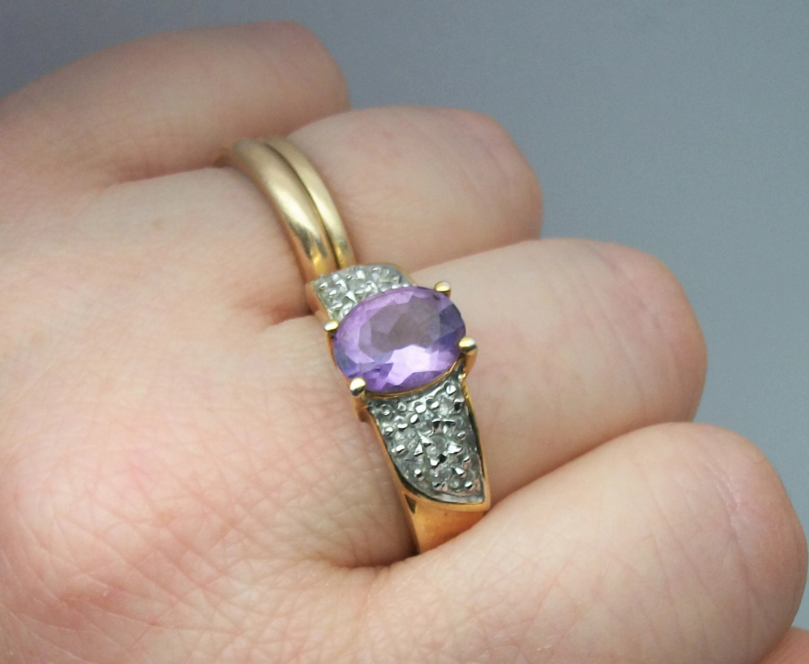 Vintage Purple Faux Amethyst Ring with Gold & Silver Band Clear ...