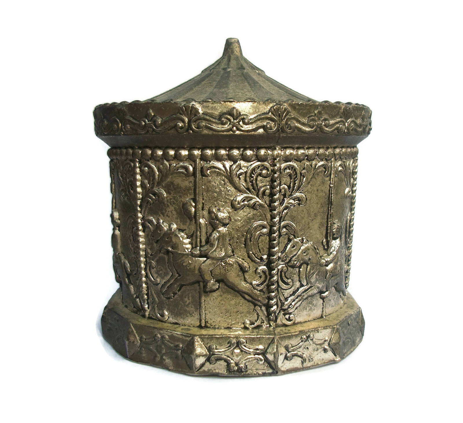 Vintage Silverplate Carousel Coin Bank Metal Merry Go Round Silver ...