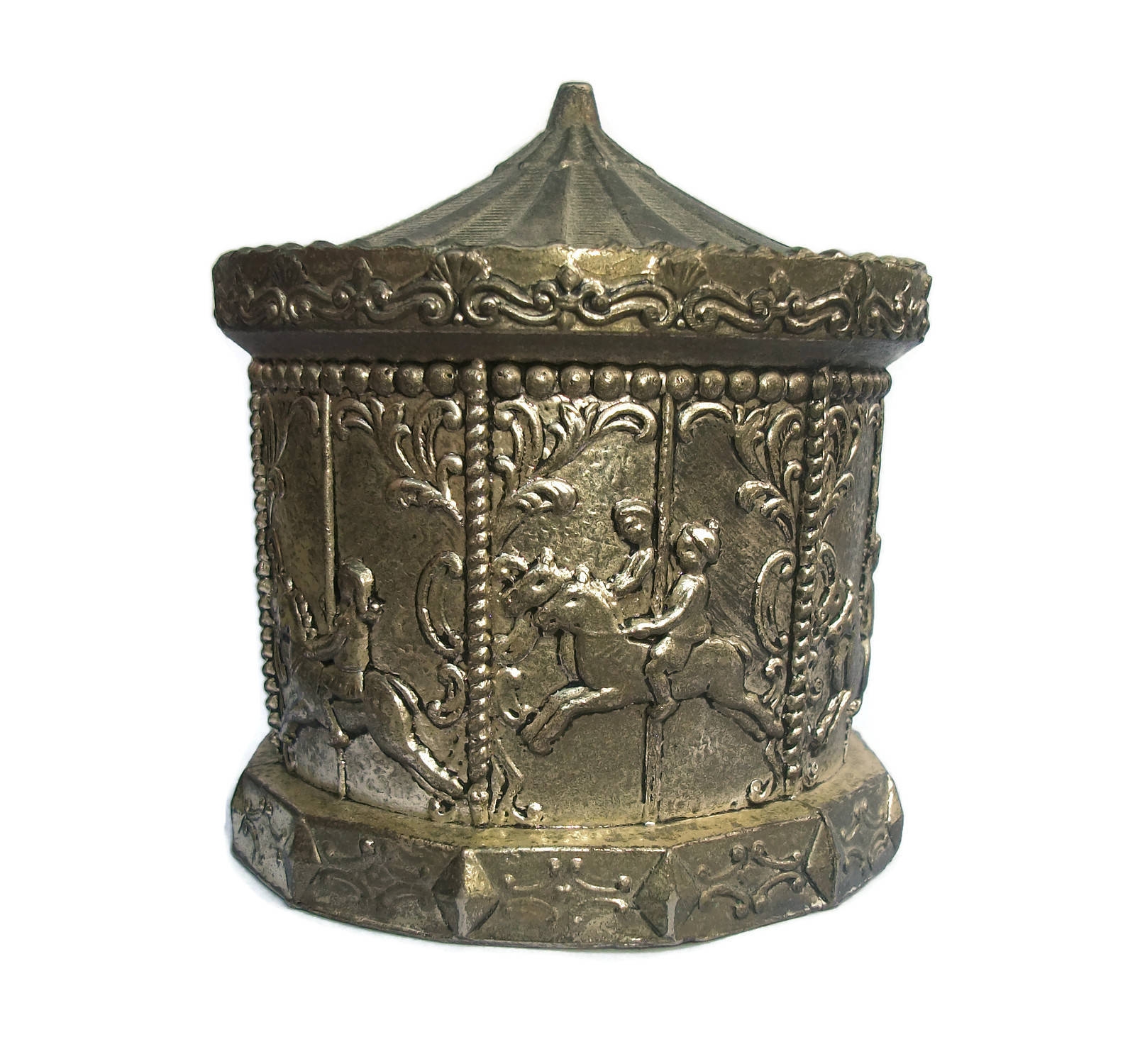 Vintage Silverplate Carousel Coin Bank Metal Merry Go Round Silver ...