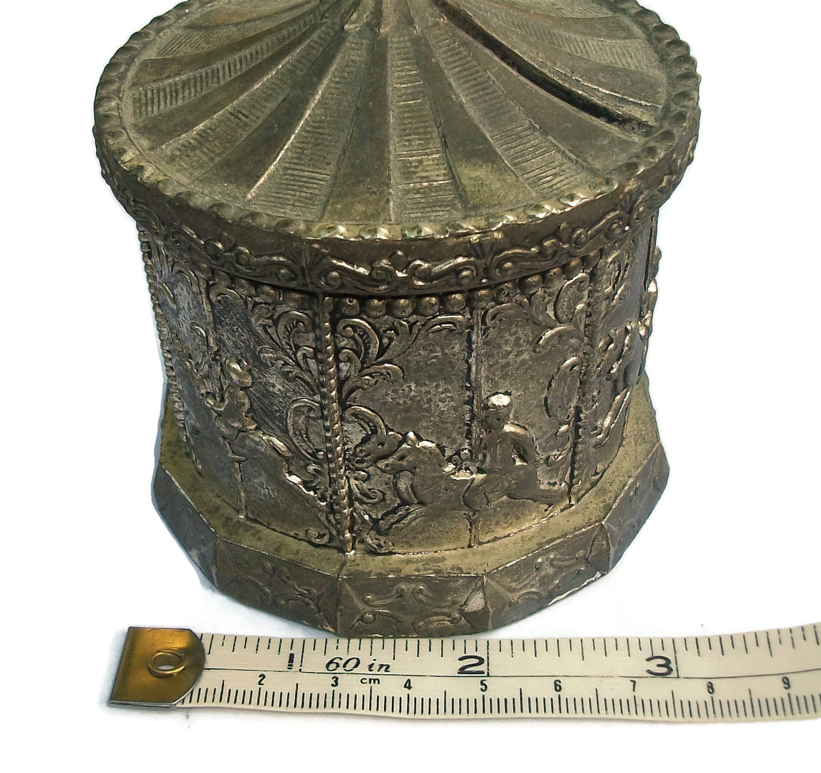 Vintage Silverplate Carousel Coin Bank Metal Merry Go Round Silver ...