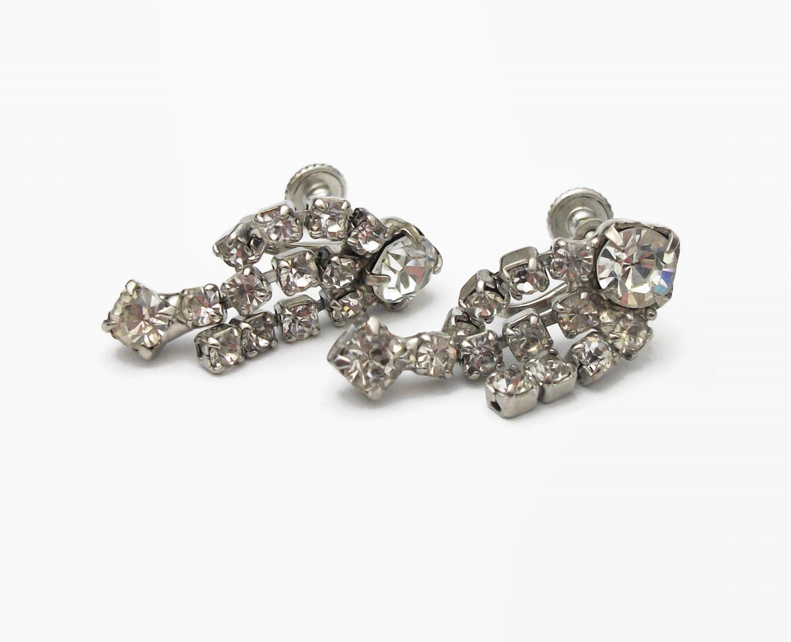Vintage Clear Crystal Dangle Screw Back Clip on Earrings Formal ...