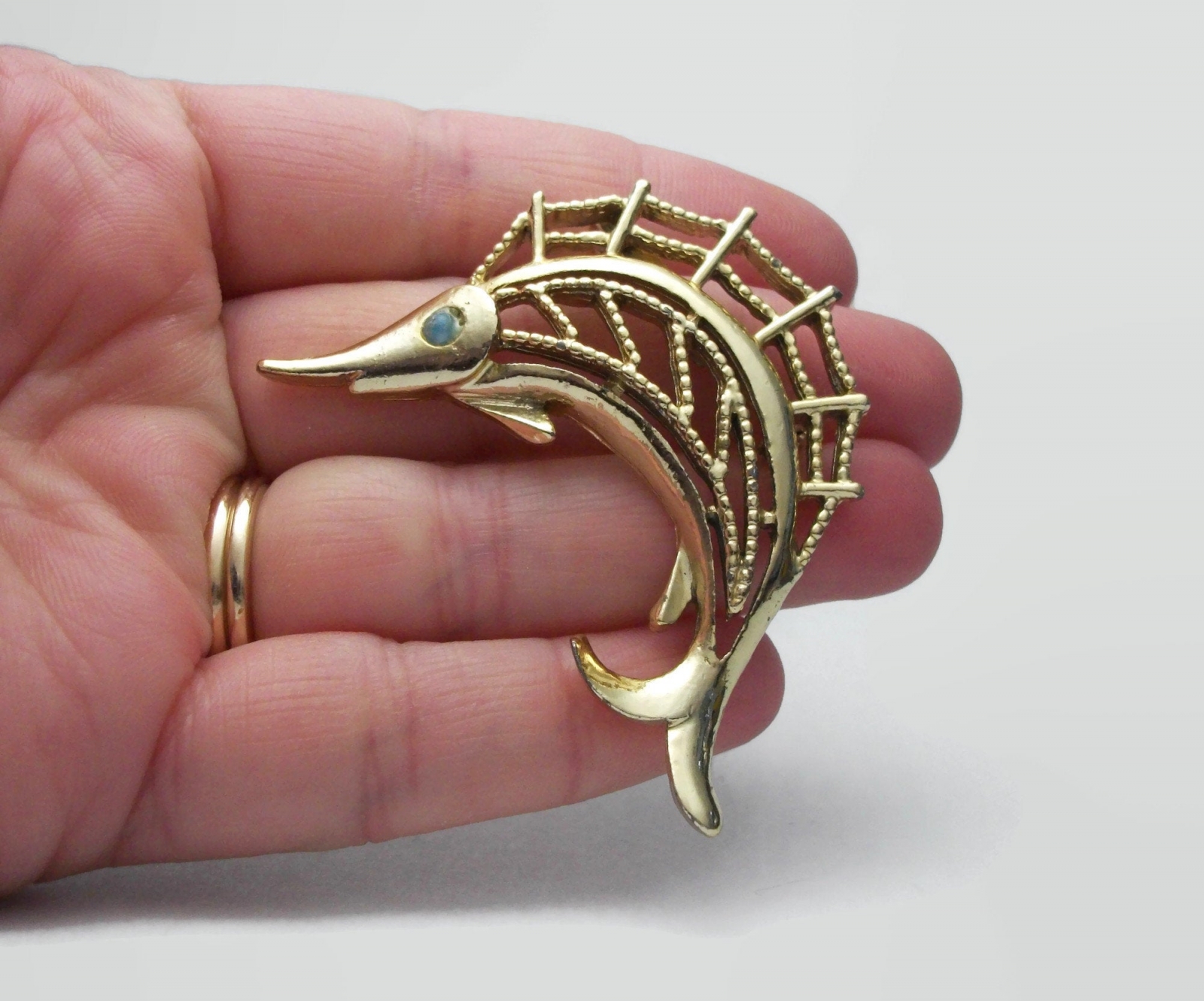 Vintage J.J. Jonette Sailfish Brooch Gold Tone Metal Sailfish Lapel Pin ...