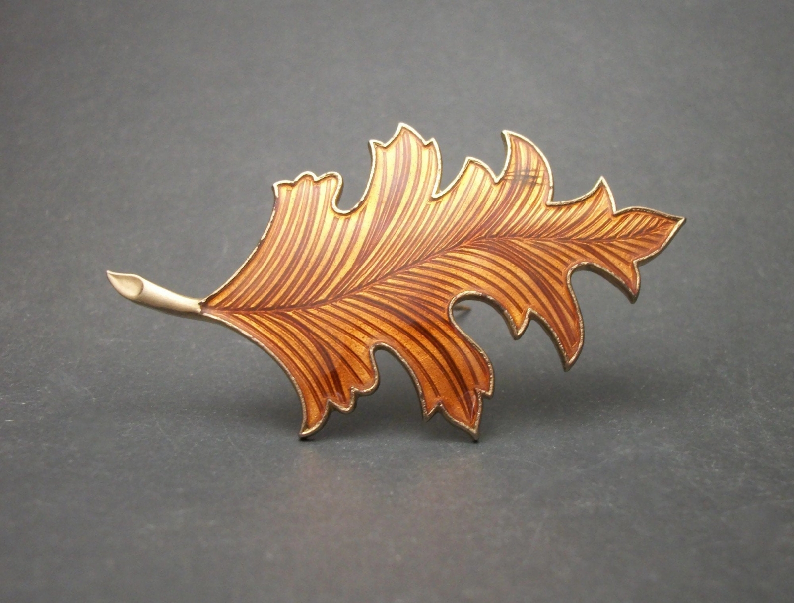 Vintage Guilloche Enamel Pin Oak Leaf Brooch Orange Brown Fall Autumn ...