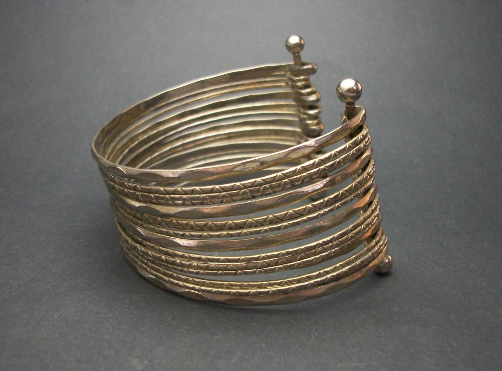 Vintage Multi Bangle Cuff Bracelet Stacked Silver Tone Layers One Size Fits Most Boho Jewelry ...
