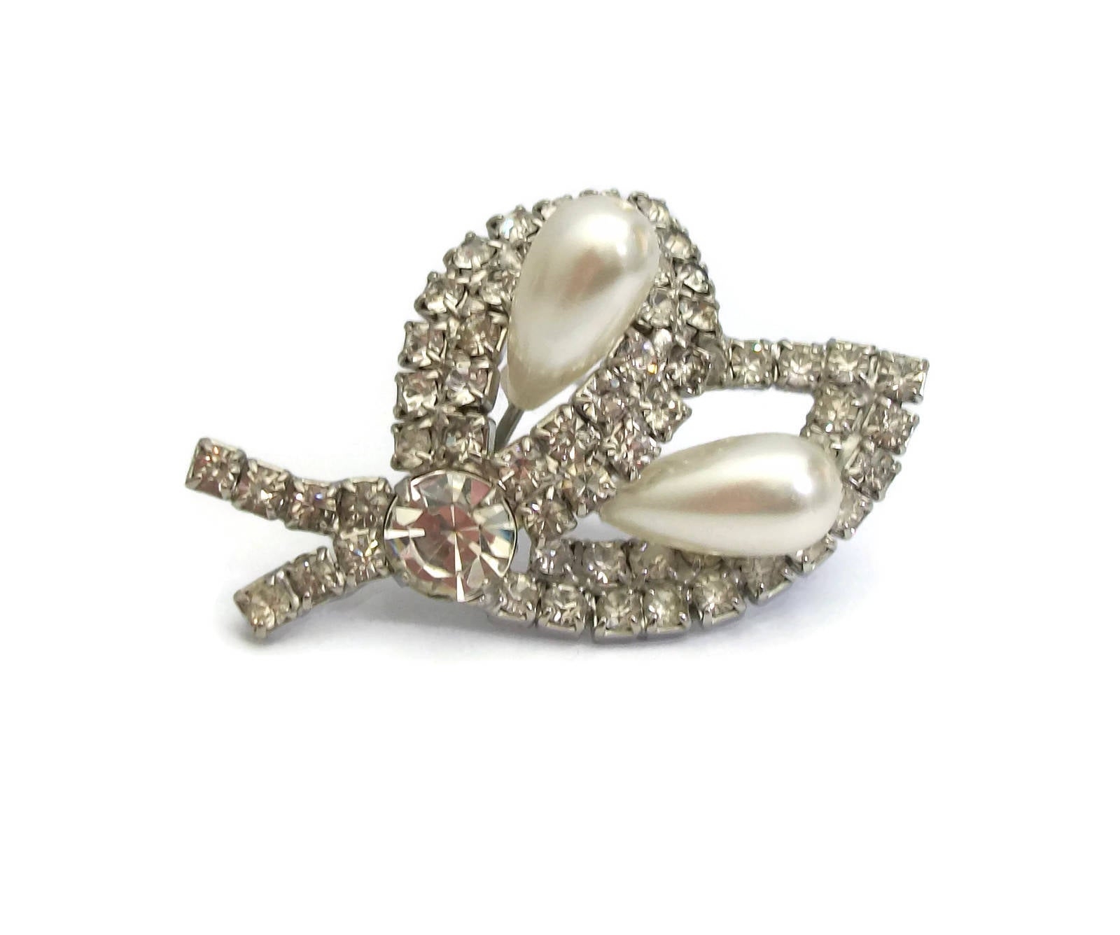 Vintage Rhinestone Calla Lily Brooch Silver Pearl Floral Wedding ...