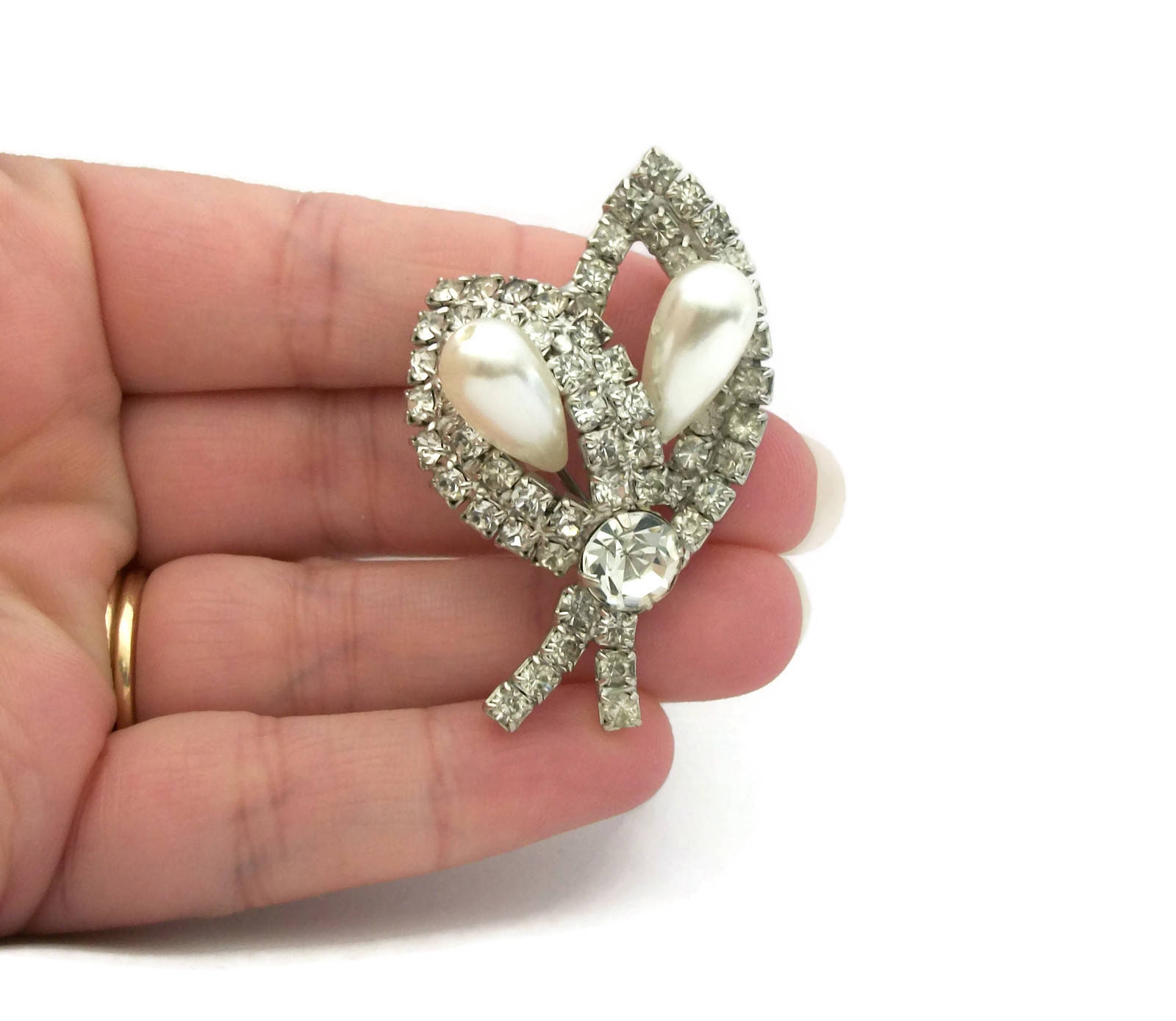 Vintage Rhinestone Calla Lily Brooch Silver Pearl Floral Wedding ...