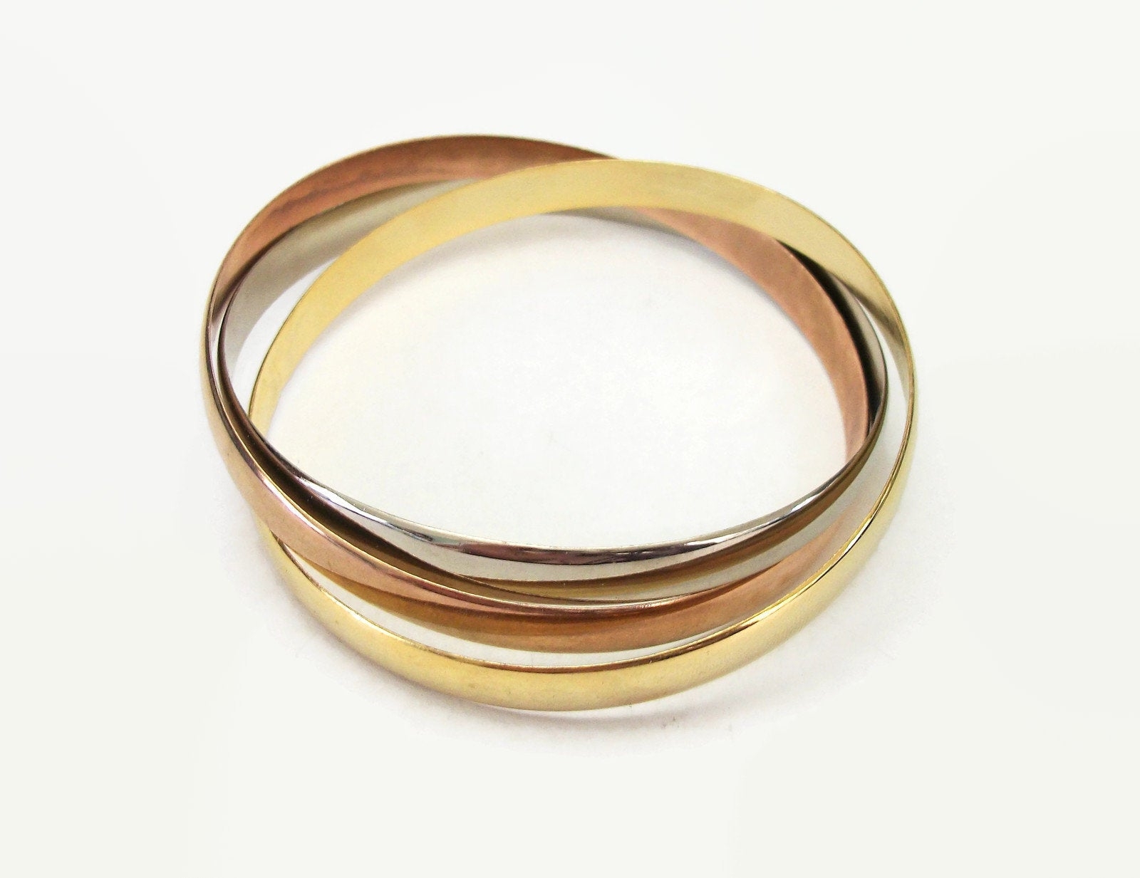 Vintage Copper Silver and Gold Tone Interconnected Bangles Tri Color ...