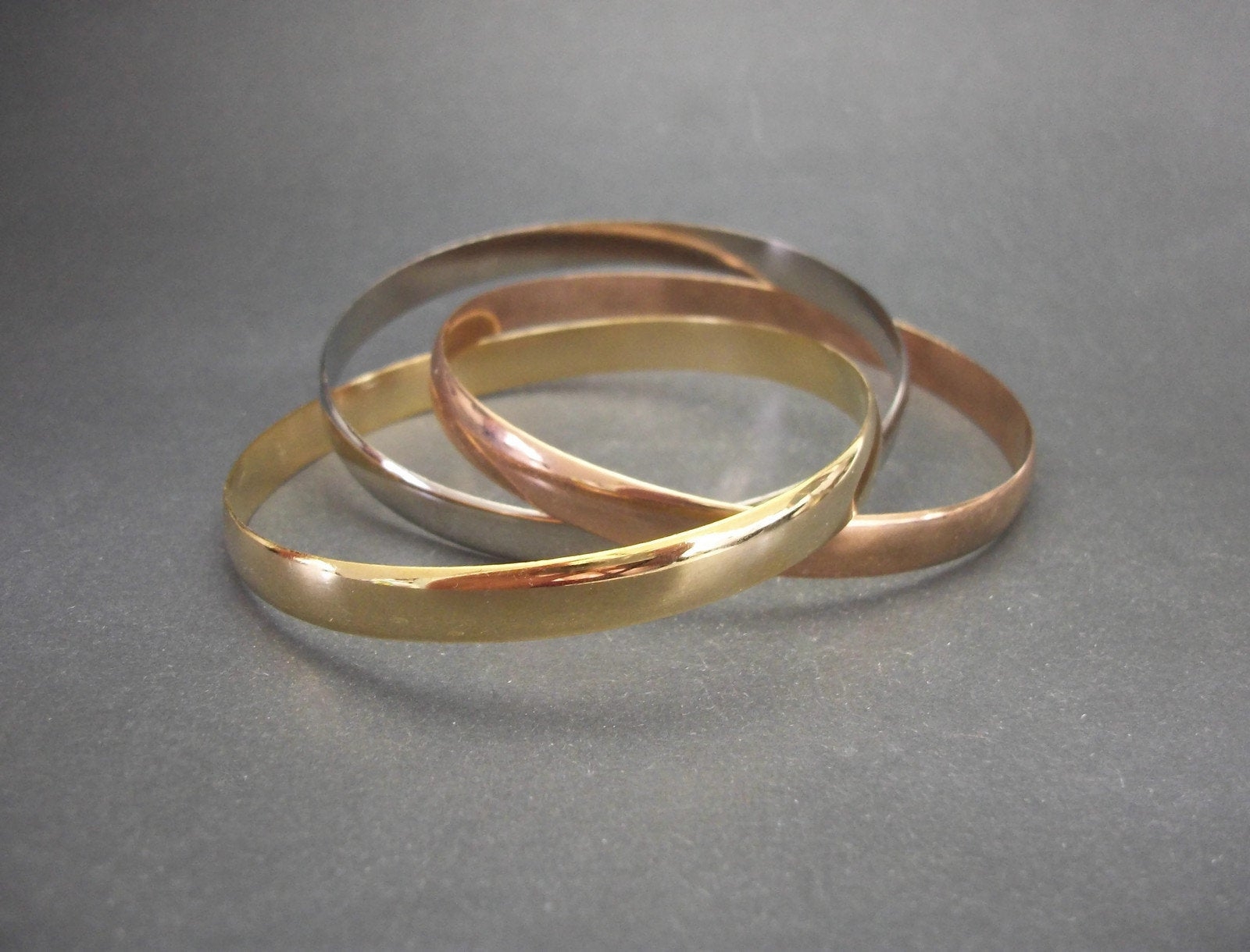 Vintage Copper Silver and Gold Tone Interconnected Bangles Tri Color ...