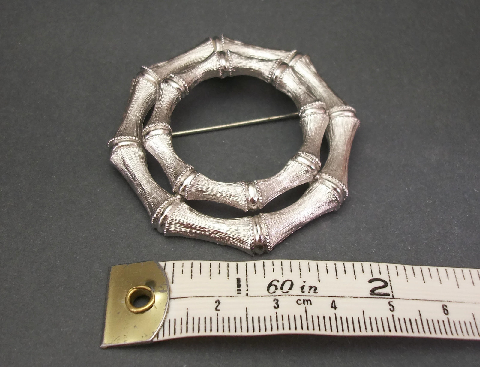 Vintage Monet Silver Tone Bamboo Brooch Circle Pin Elegant Bamboo ...