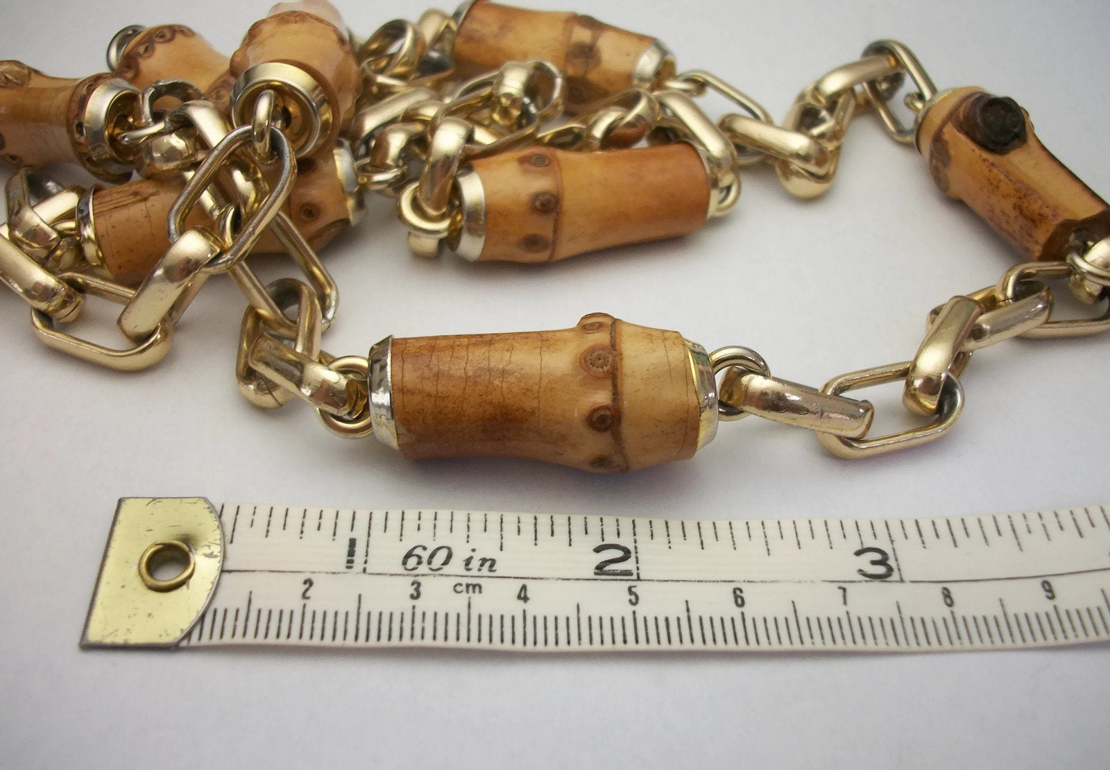 Vintage Wood and Gold Chain Belt Unisex up to 35 1/2" Belt for Woman or ...