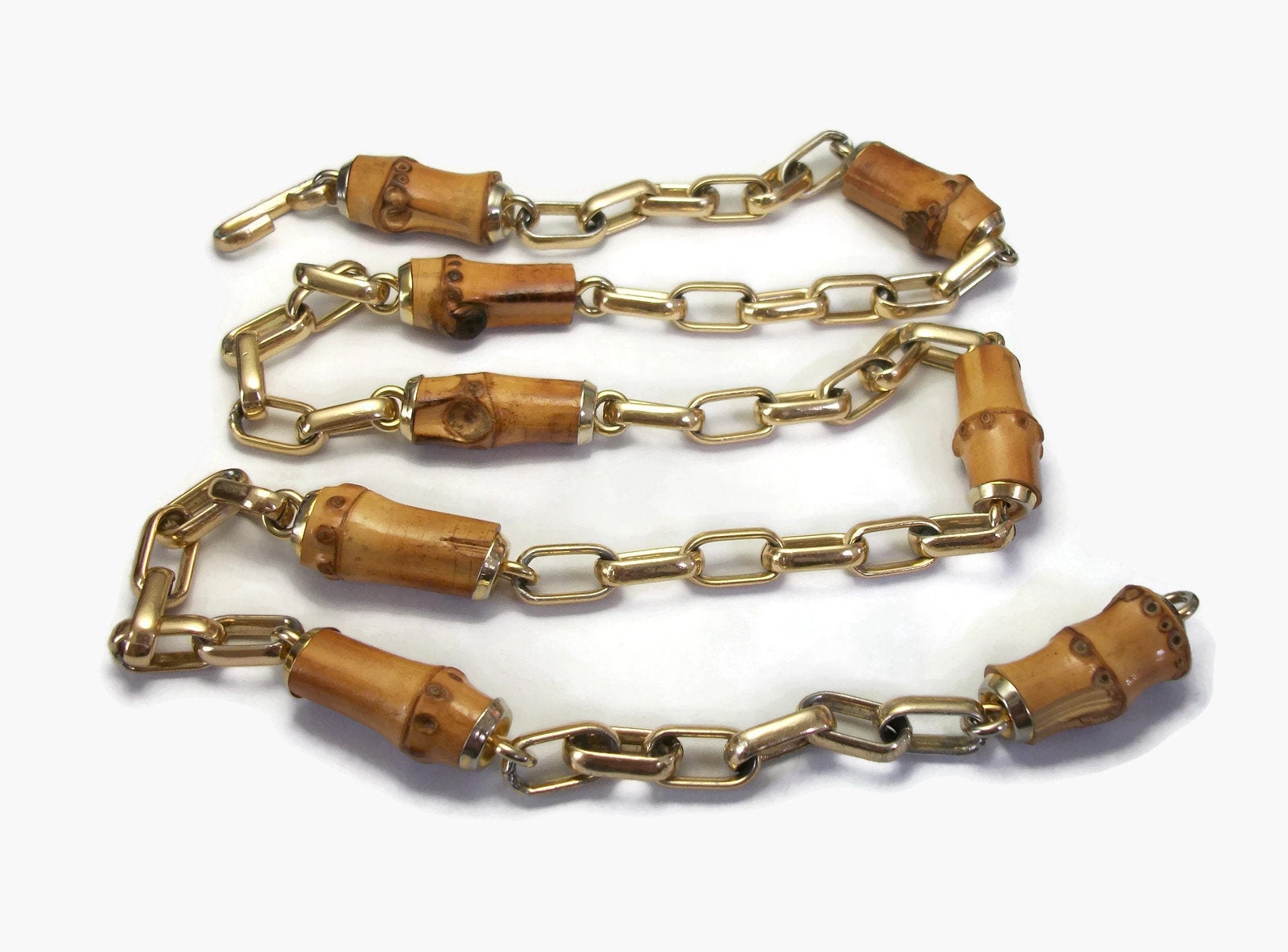 Vintage Wood and Gold Chain Belt Unisex up to 35 1/2" Belt for Woman or ...