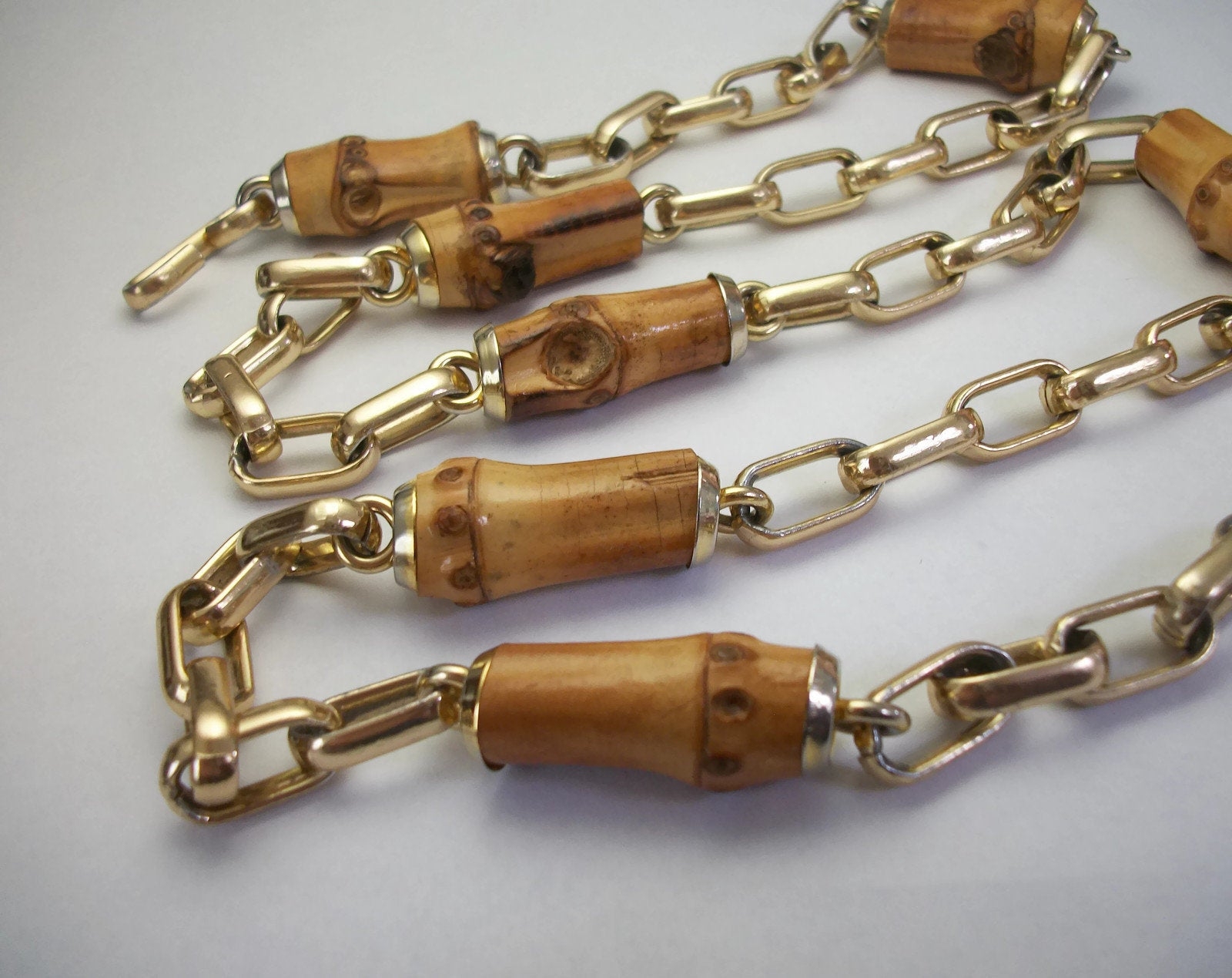 Vintage Wood and Gold Chain Belt Unisex up to 35 1/2" Belt for Woman or ...